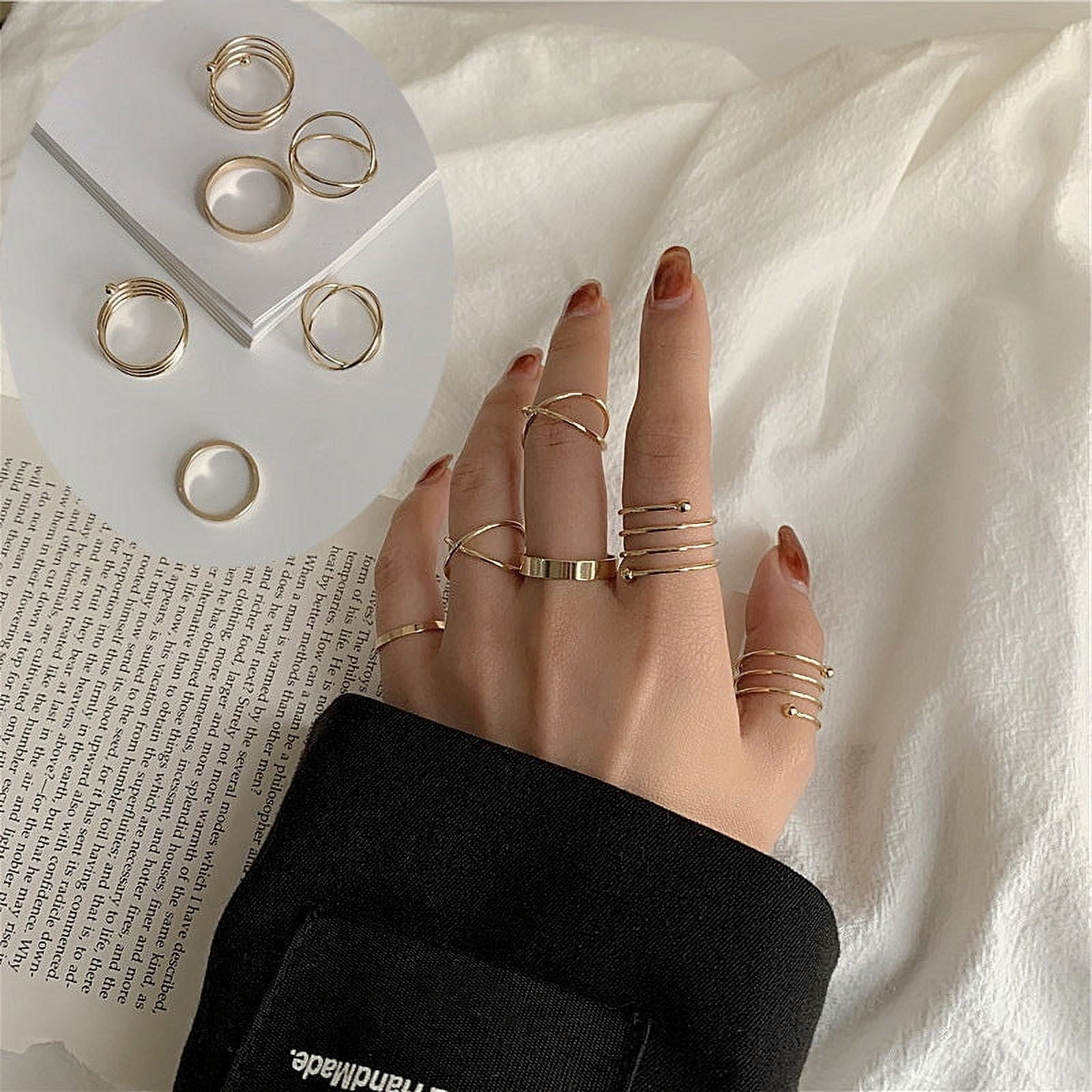 Fashion Simple Geometric Articulation Ring Set: 6-Piece Electroplated ...