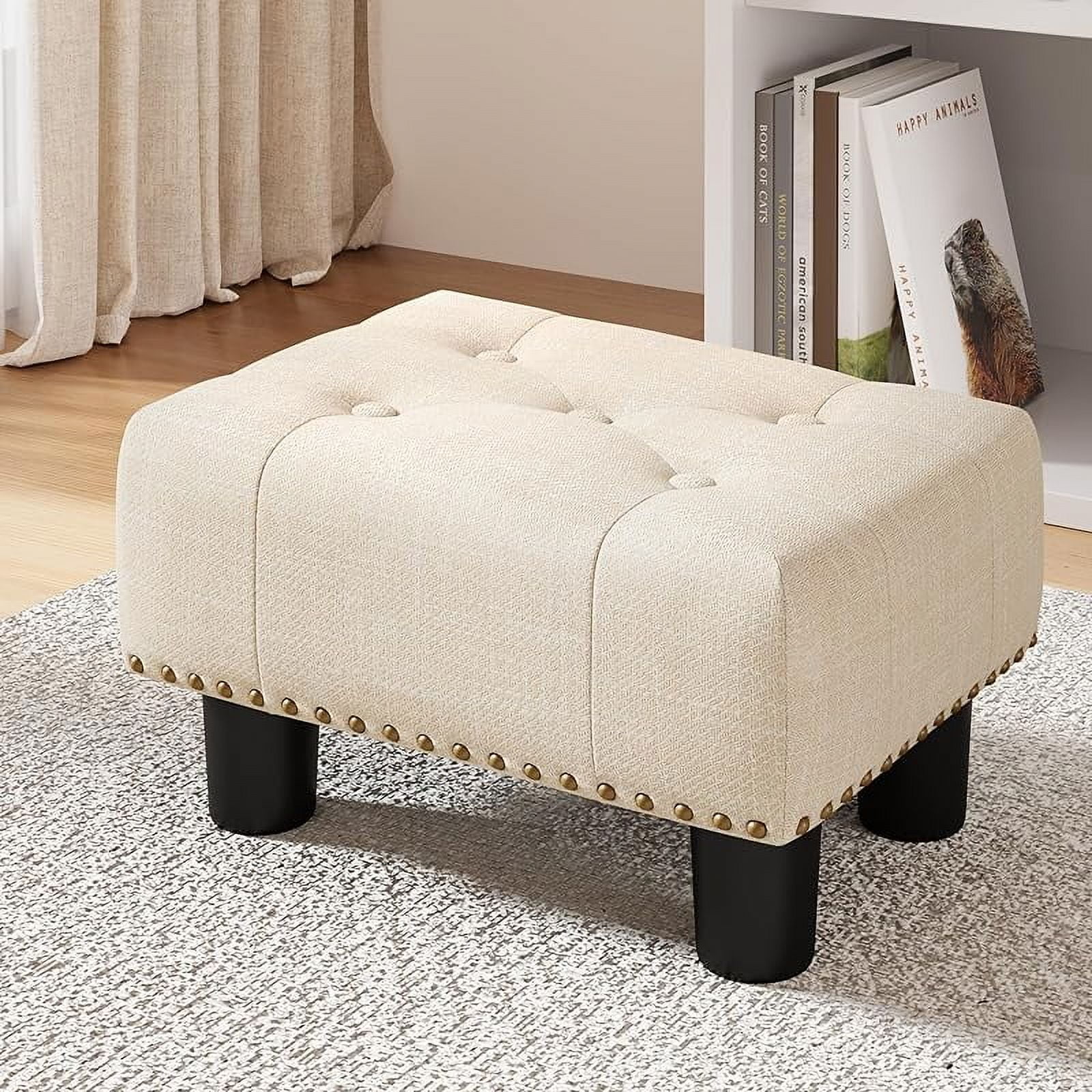 Fashion Small Tufted Foot Stool, Yellowish Brown Rivet Faux Leather ...