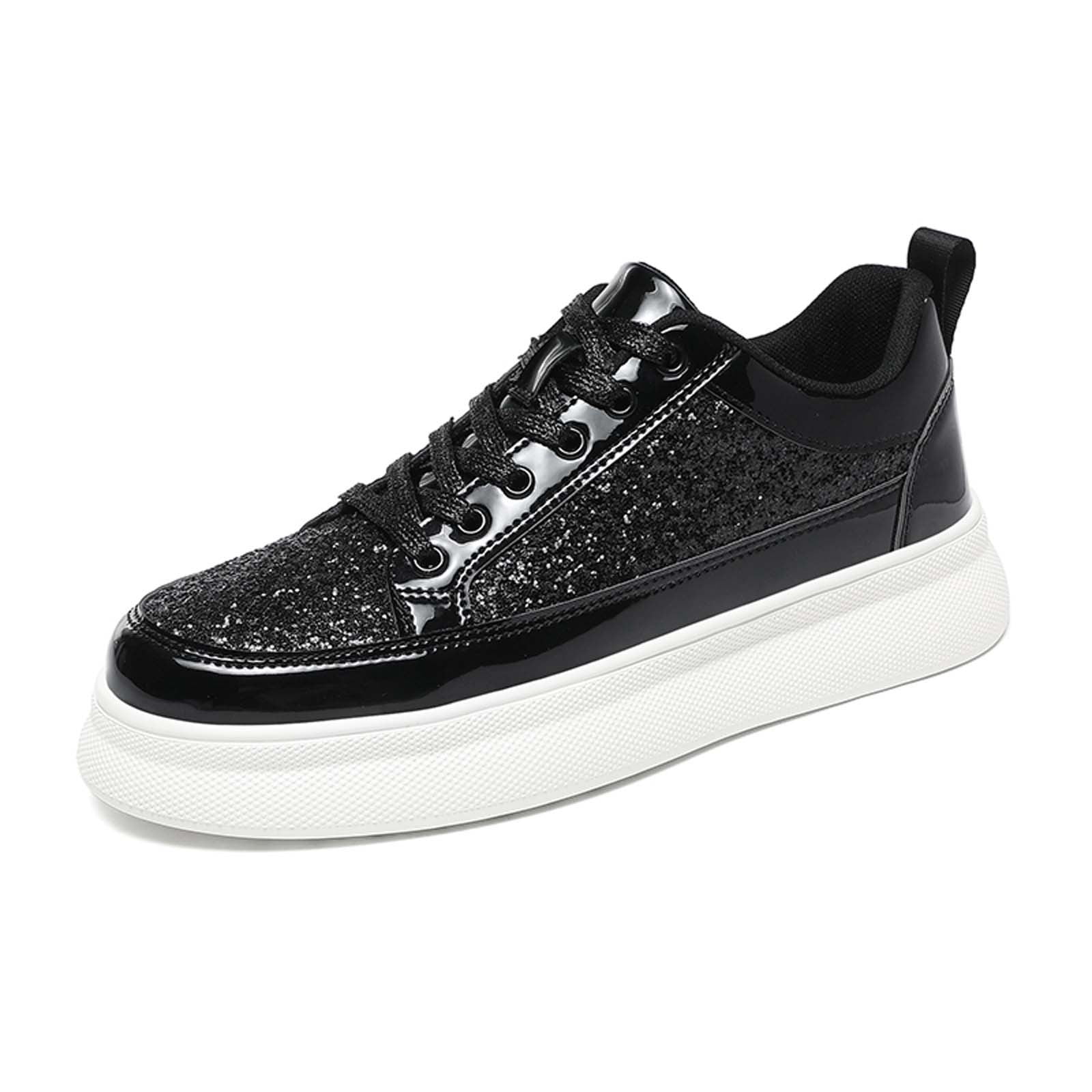 Fashion Sneakers Glitter Shiny Low Top Thick-Soled Low-Top Casual Shoes ...