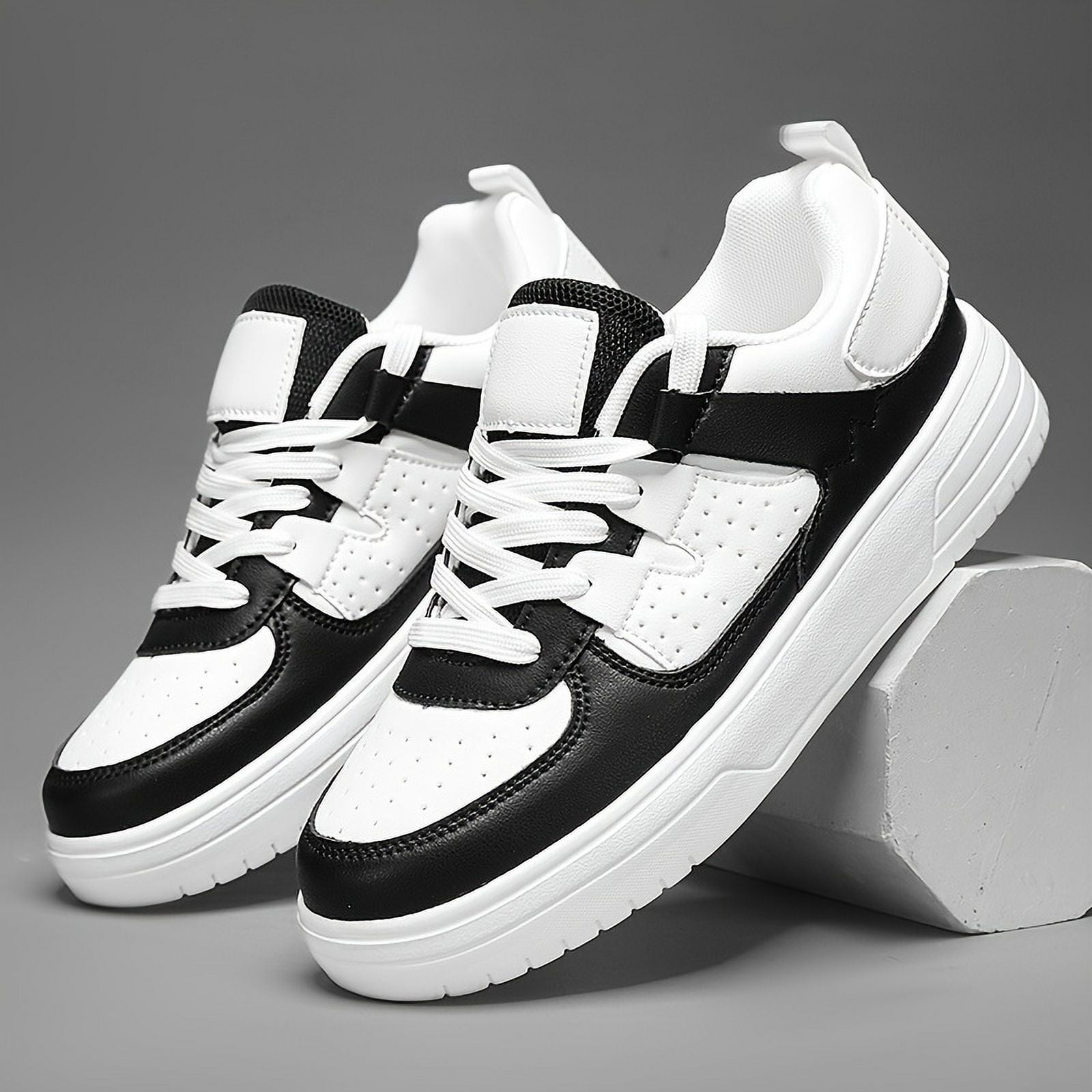 Fashion Sneakers - Preppy Street Style Low Top Lace-Up Shoes, Solid ...