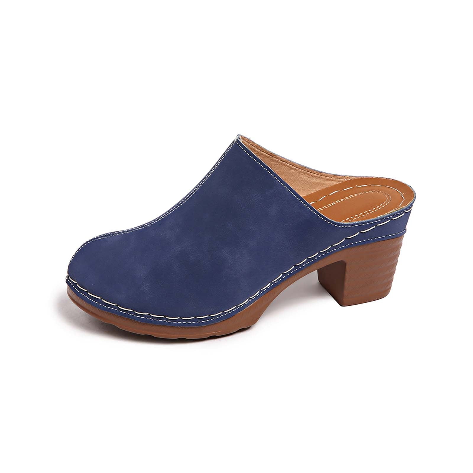 Fashion Solid Color Leather Bread Toe Wedge Heel Sandals Slip On ...