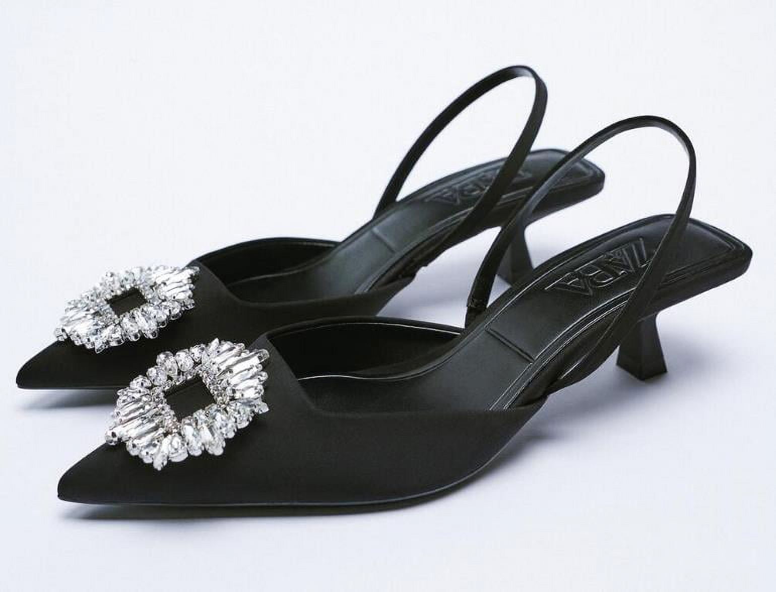 Fashion Sparkle Rhinestone Sandals Pointed Toe Low Heel Temperament ...