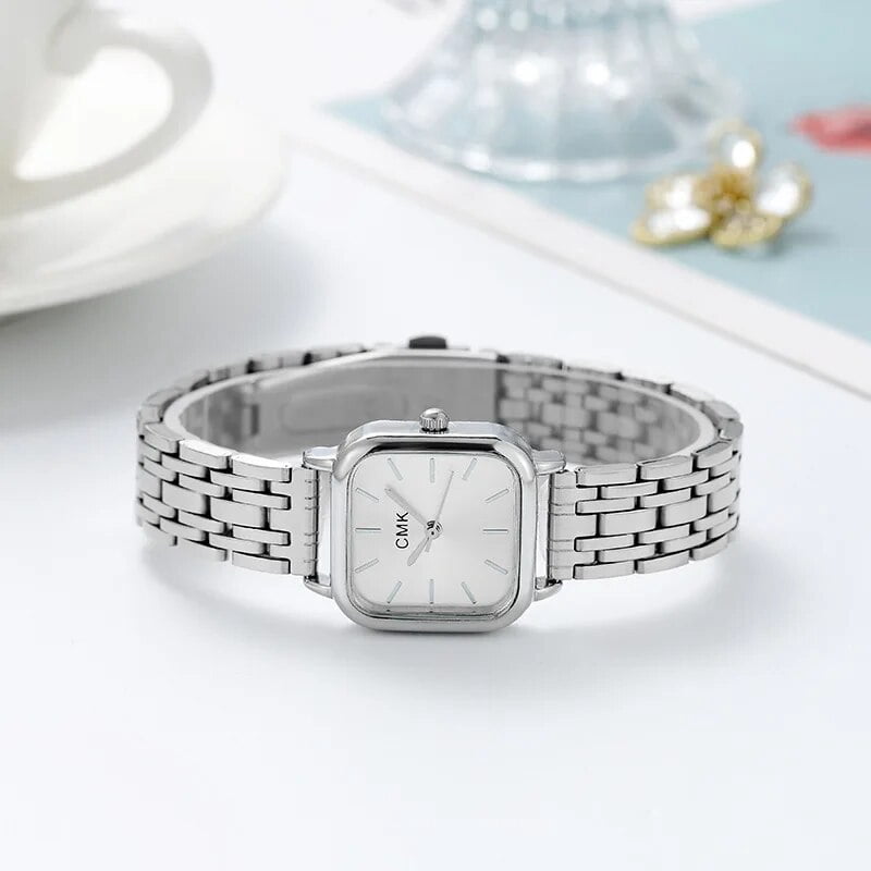 Fashion Square Watch Women Silver Watches Stainless Steel Band Quartz ...
