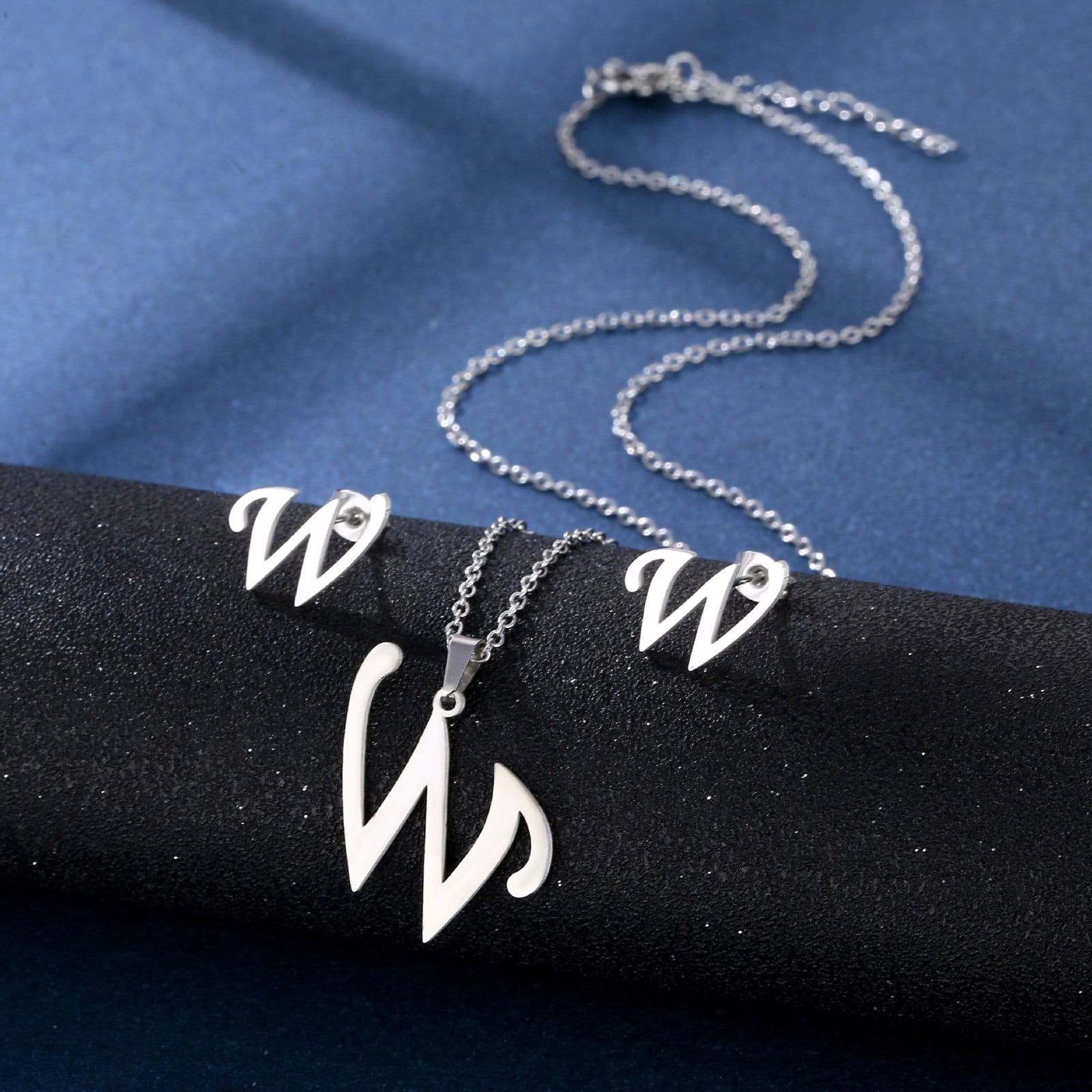 Fashion Stainless Steel Necklace with Letter Pendant Unique Ear Studs ...