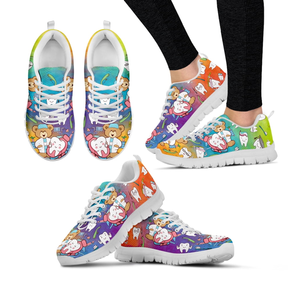 Fashion Star Design Black Platform Sneakers Cute Cartoon Teeth Print ...