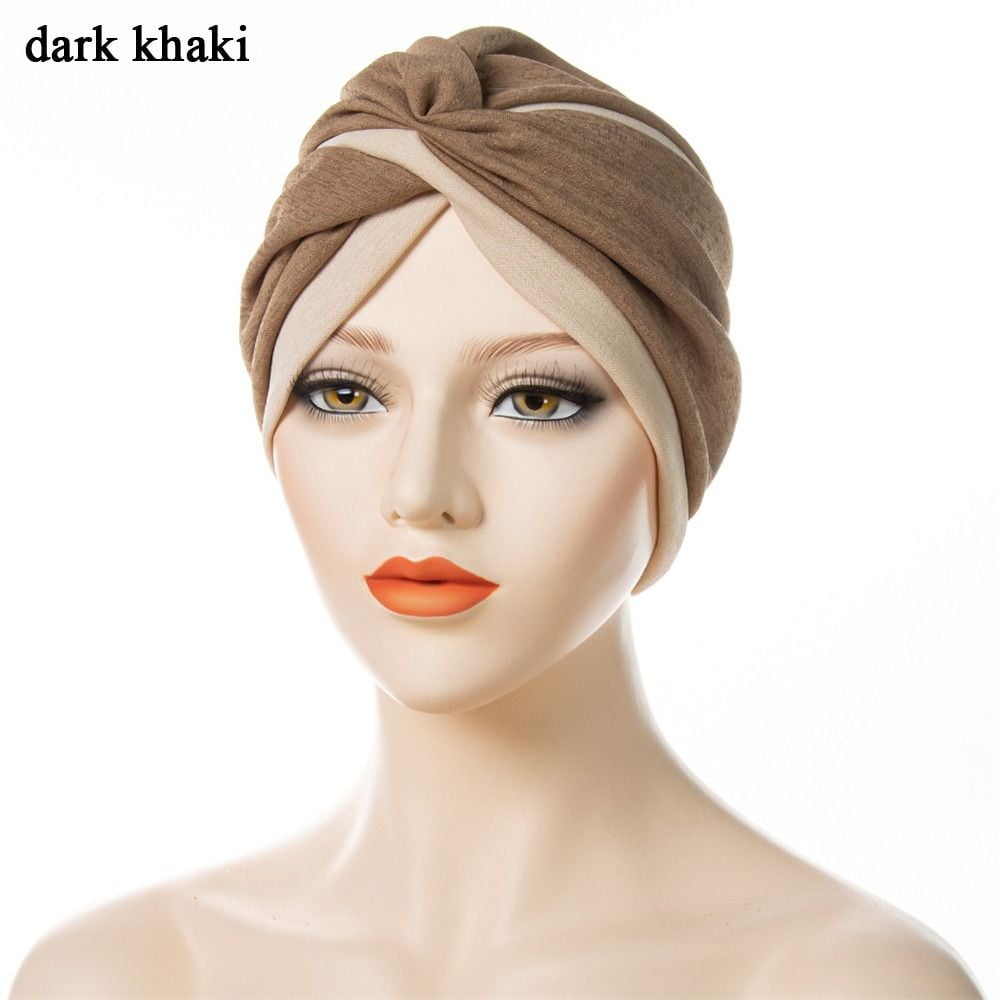 Fashion Stitched Forehead Two Color Ladies Muslim Hijab Turban Hat ...
