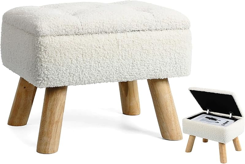 Fashion Storage Ottoman, Small Foot Stool Ottoman with Storage, Boucle ...