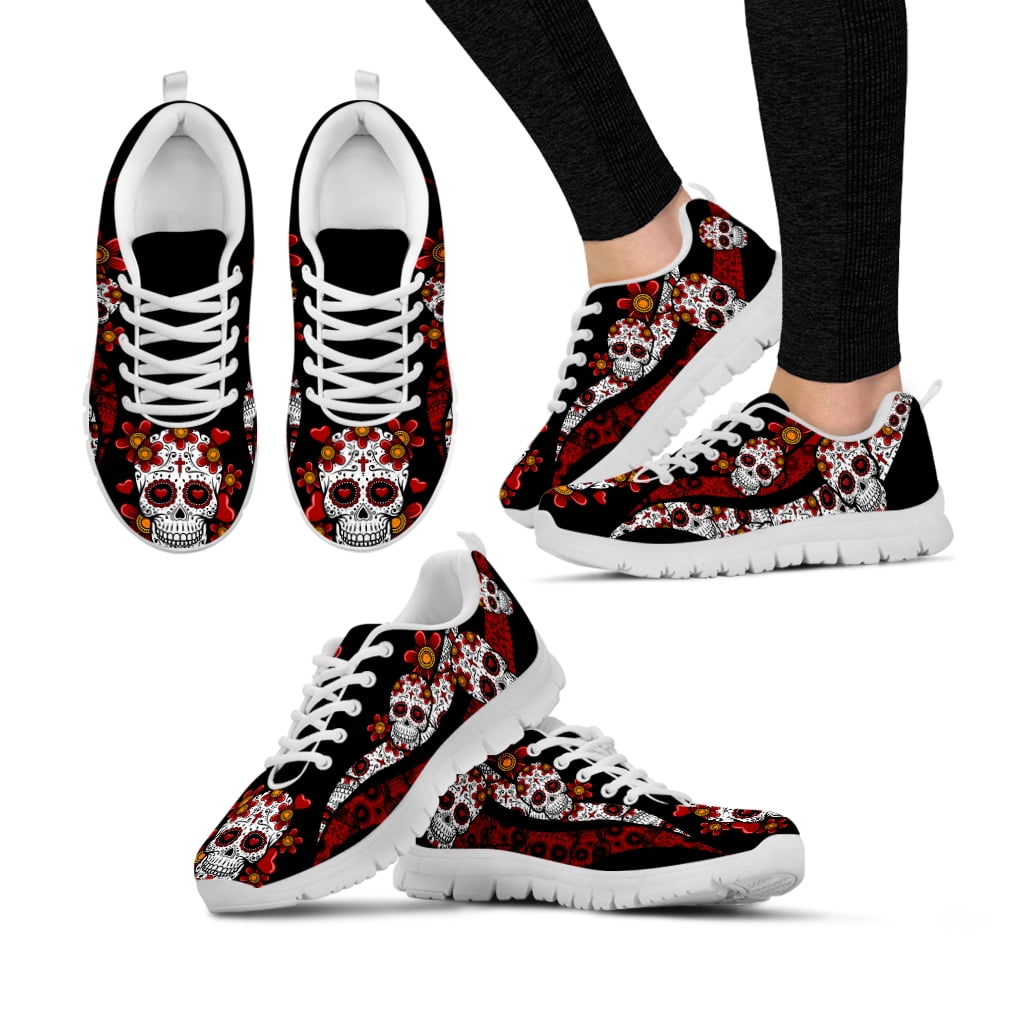 Fashion Sugar Skull Design Rose Print Lightweight Lace Up Platform ...