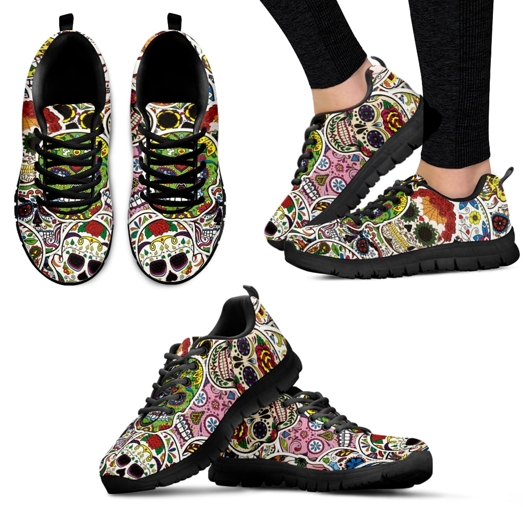 Fashion Sugar Skull Design Rose Print Lightweight Lace Up Platform ...