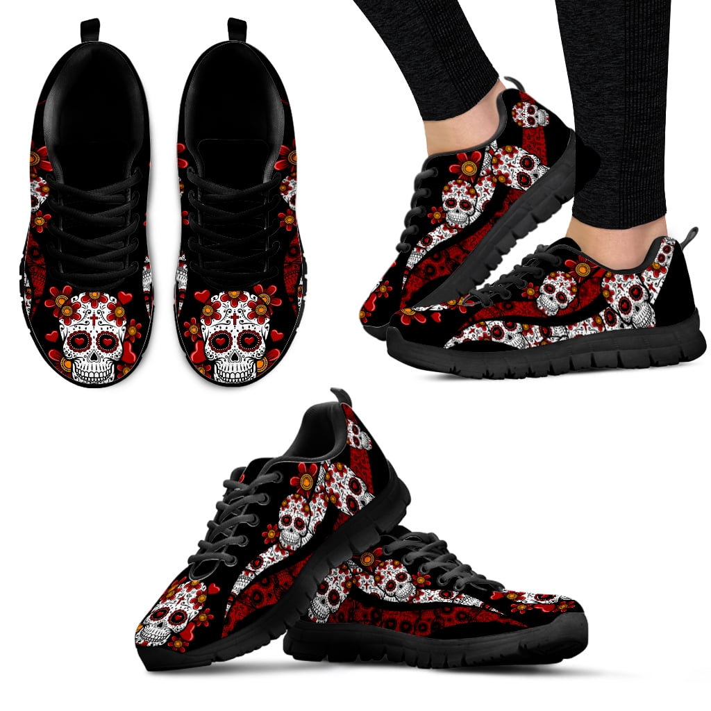 Fashion Sugar Skull Design Rose Print Lightweight Lace Up Platform ...