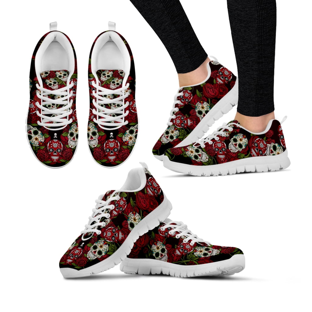Fashion Sugar Skull Design Rose Print Lightweight Lace Up Platform ...