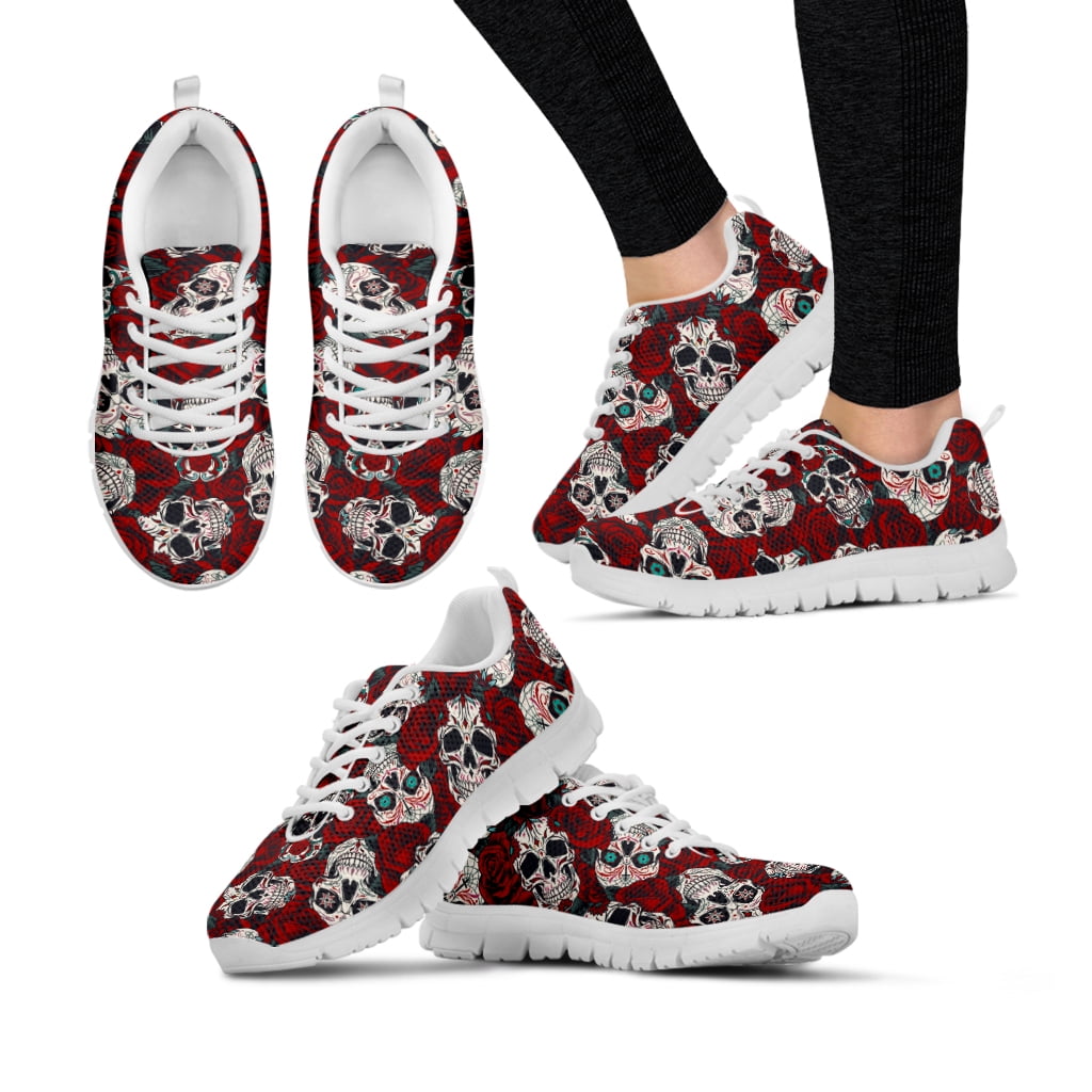 Fashion Sugar Skull Design Rose Print Lightweight Lace Up Platform ...