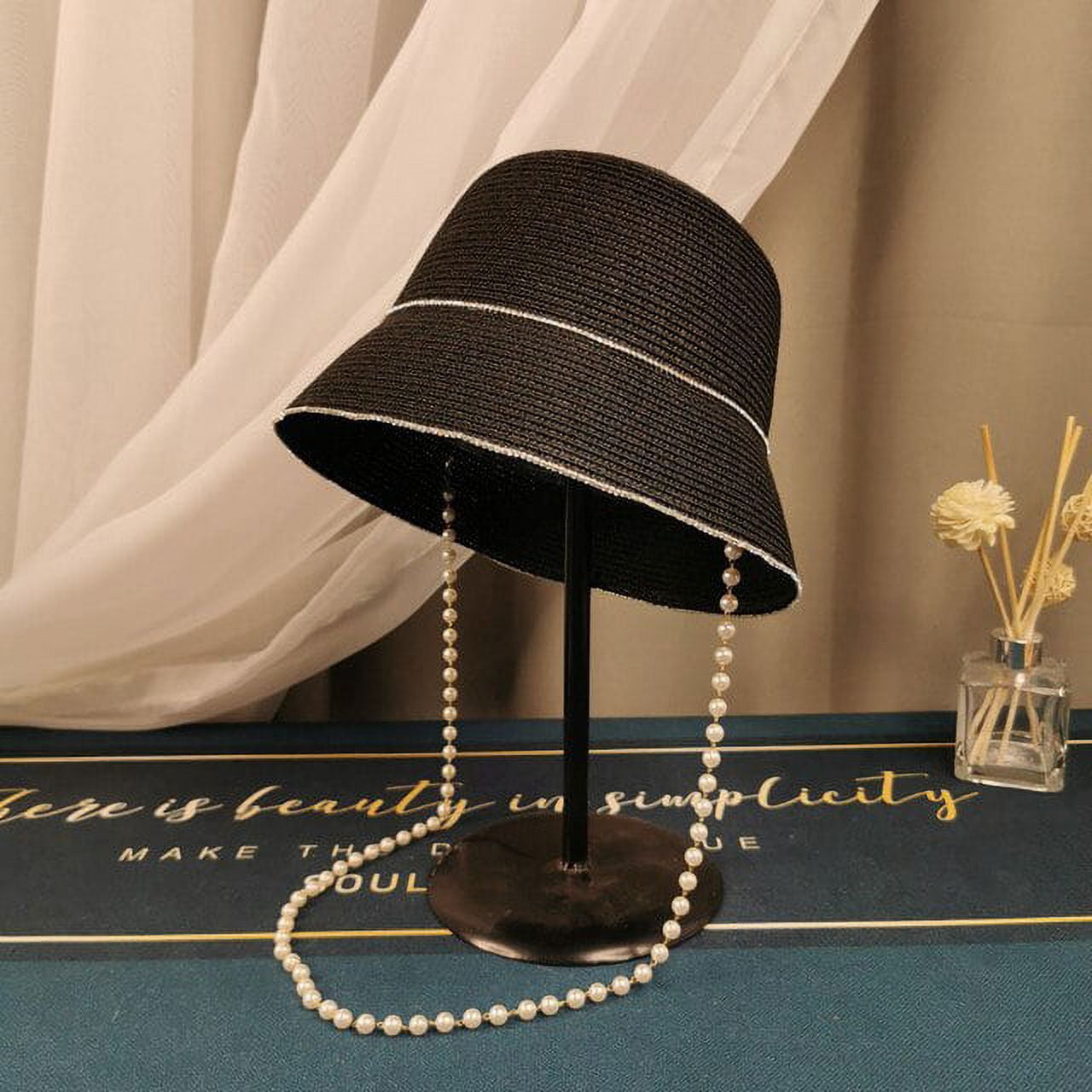 Fashion Summer Pearl Chain Flat Sun Hats for Women Straw Hat Panama ...