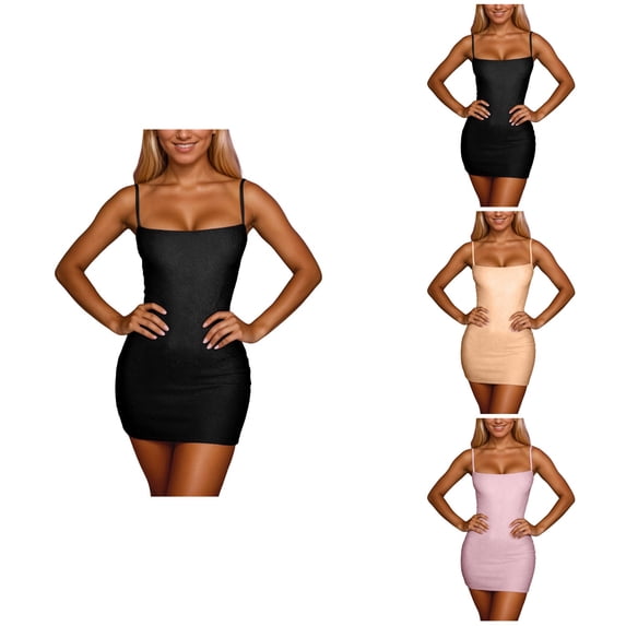 Fashion Suspender Square Sleeveless Bandage Slim Silk Dress for Women ...