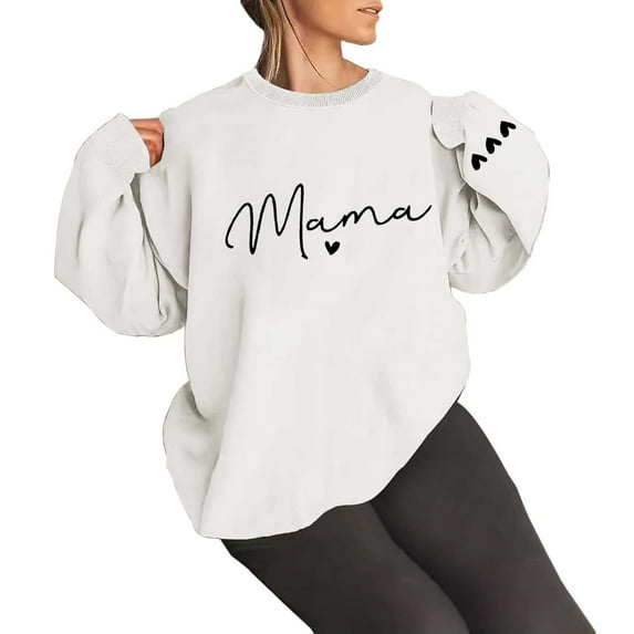 Fashion Sweatshirts For Women MAMA Letter Print Crew Neck Long Sleeve ...