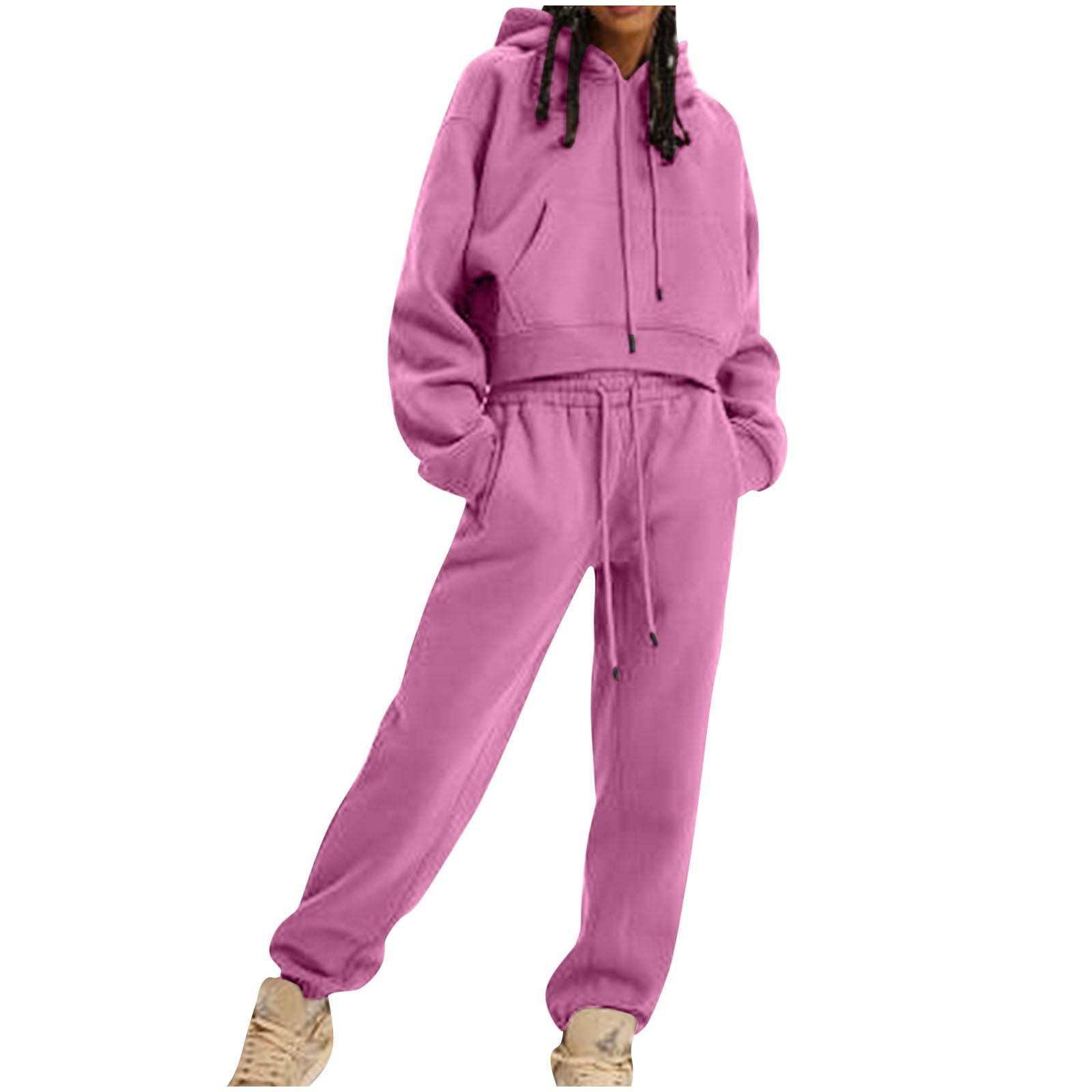Deals Sweatsuits for Women 2 Piece Crop Hoodie and Pant Sets Drawstring ...