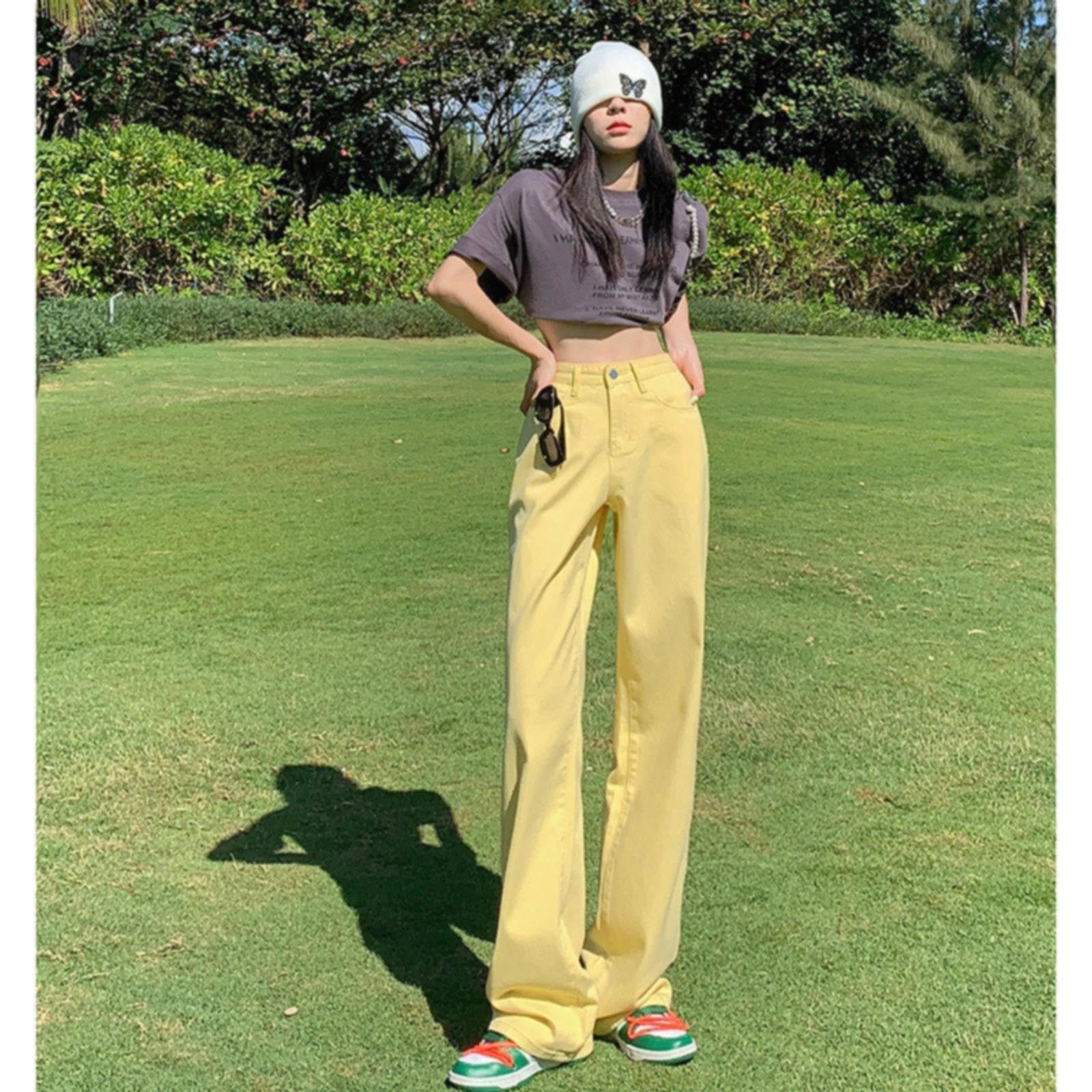 Fashion Sweet Wide Leg Solid Color Jeans Summer High Waist Straight ...