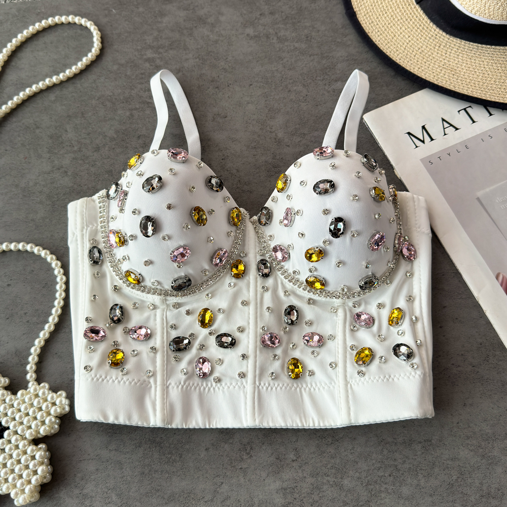 Fashion Tank Top for Women with Built in Bra Beading Spaghetti Strap ...