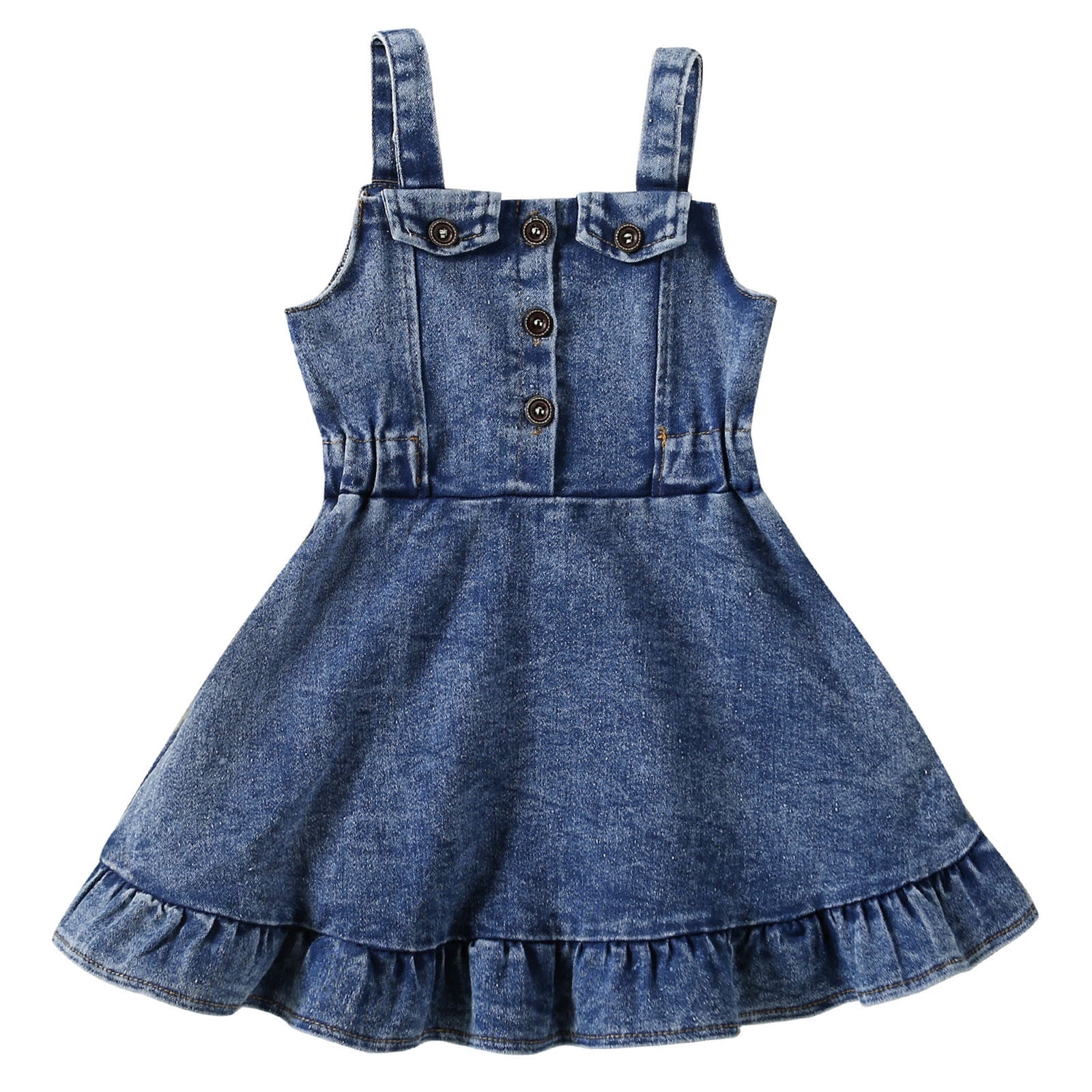 Fashion Toddler Girls Denim Dresses Sleeveless Cute Sweet Ruffled Solid ...