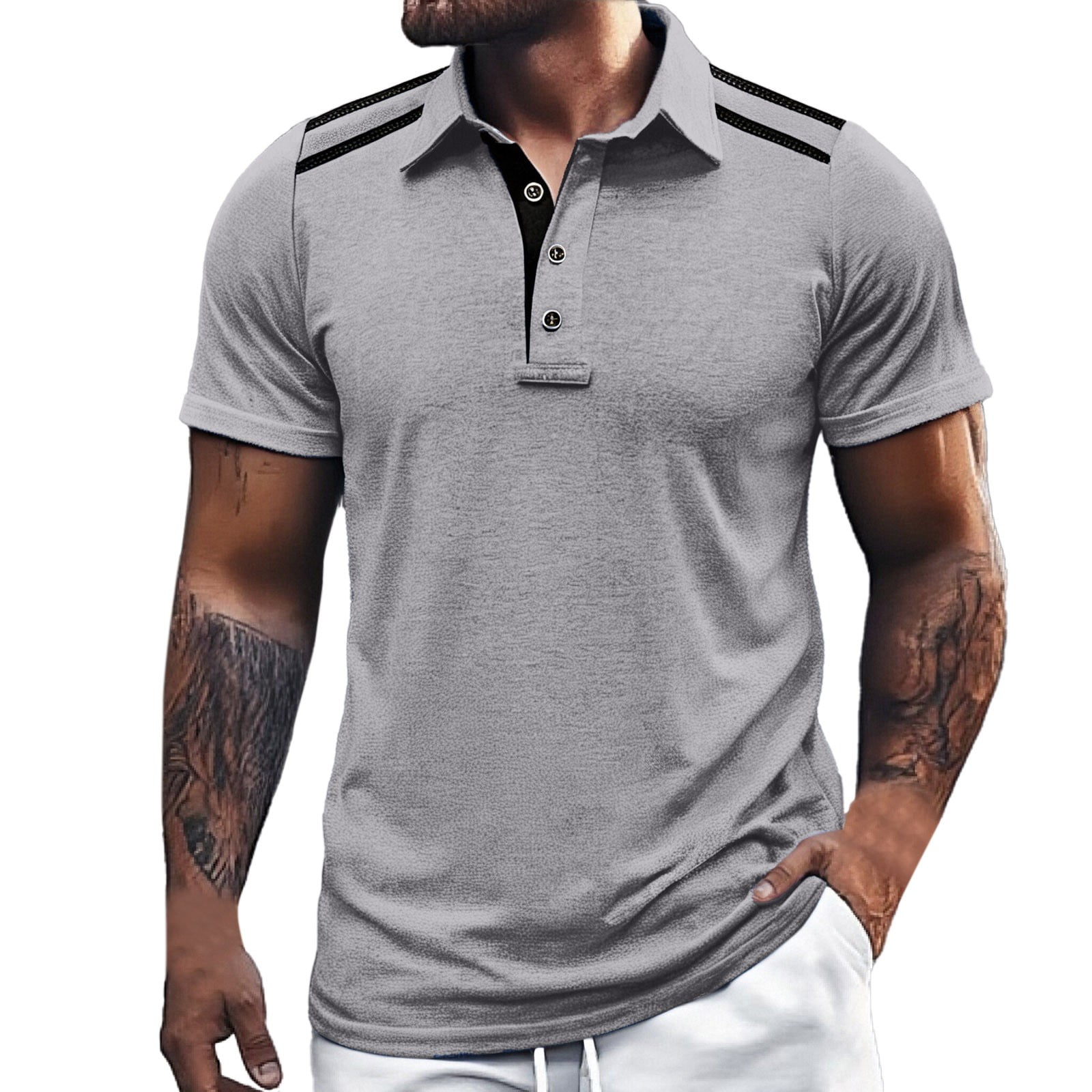 Fashion Top for Men - European Style Solid Color Lapel Button Down Open ...