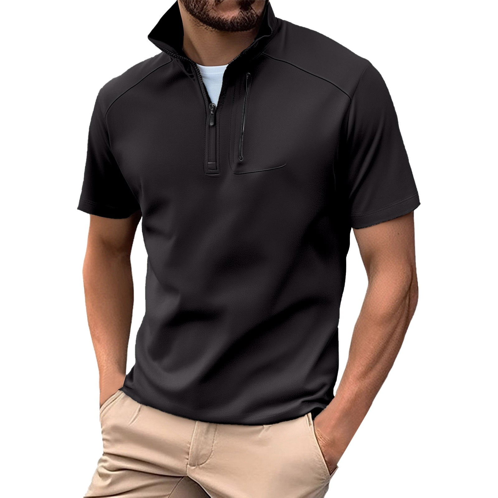 Fashion Top for Men - Men's Summer Glue Half Zip Stand Collar Athletic ...