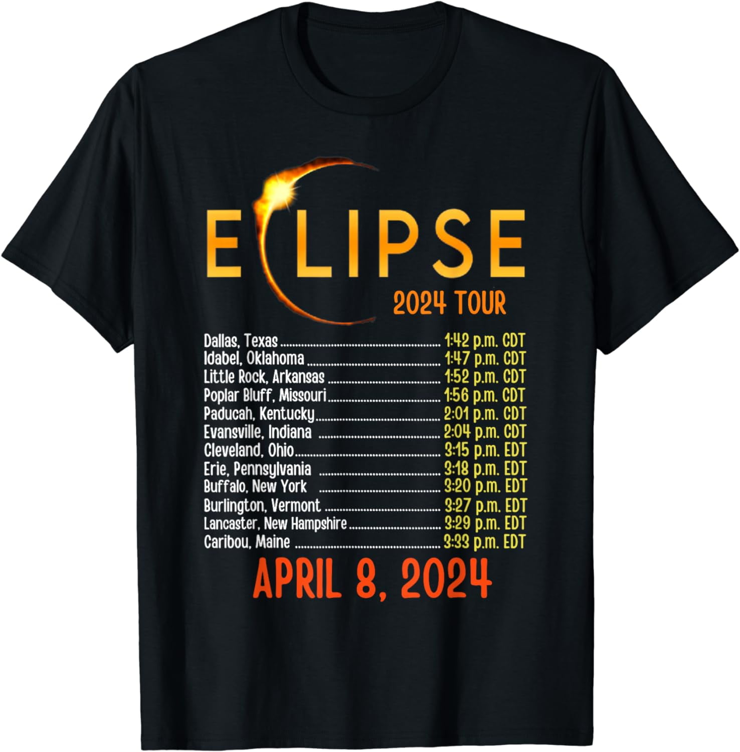 Fashion Total Solar Eclipse 2024 Tour of America 04.08.24 T-Shirt ...