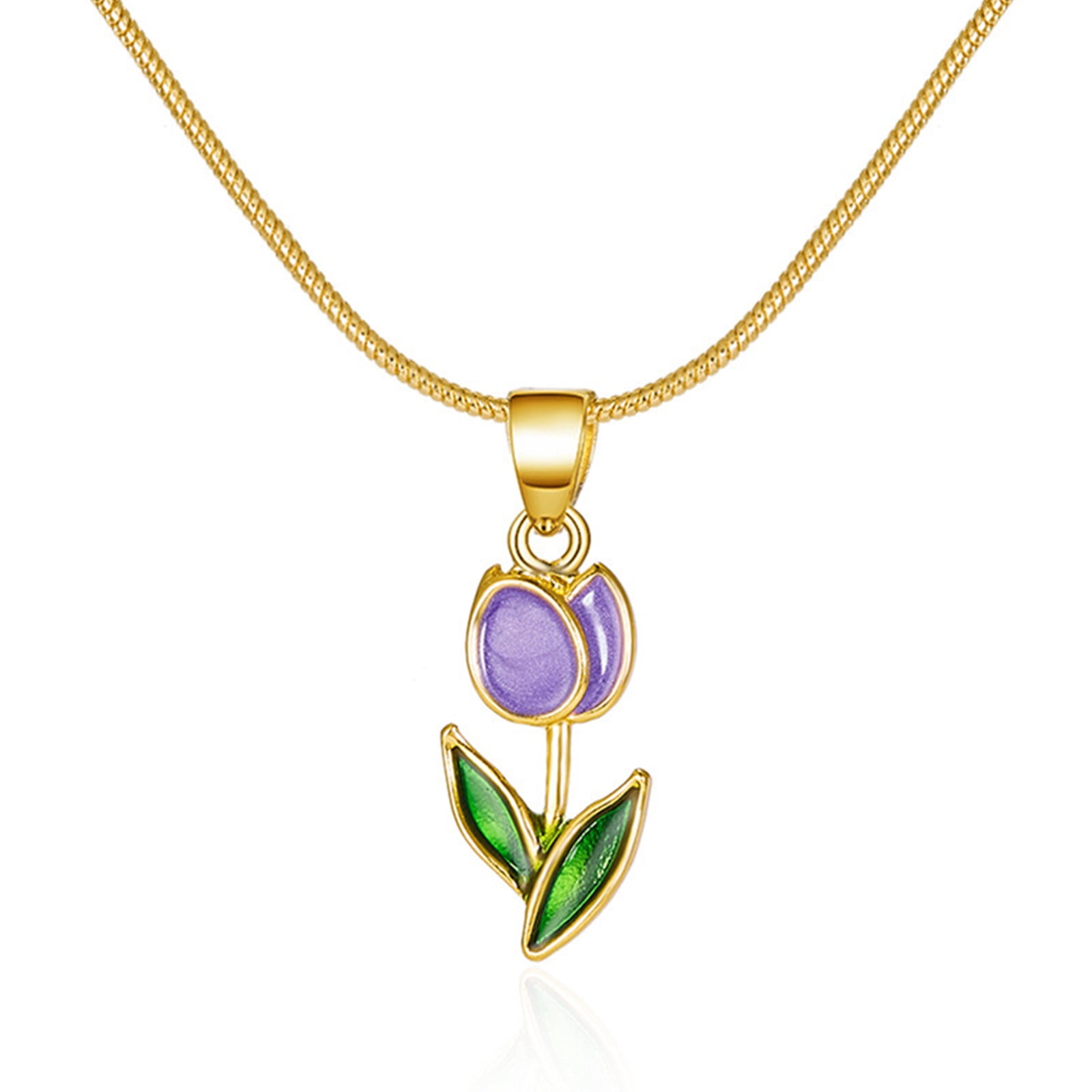 Fashion Tulips Flower Pendant Necklace Simple Choker Neck Chain Sweet ...