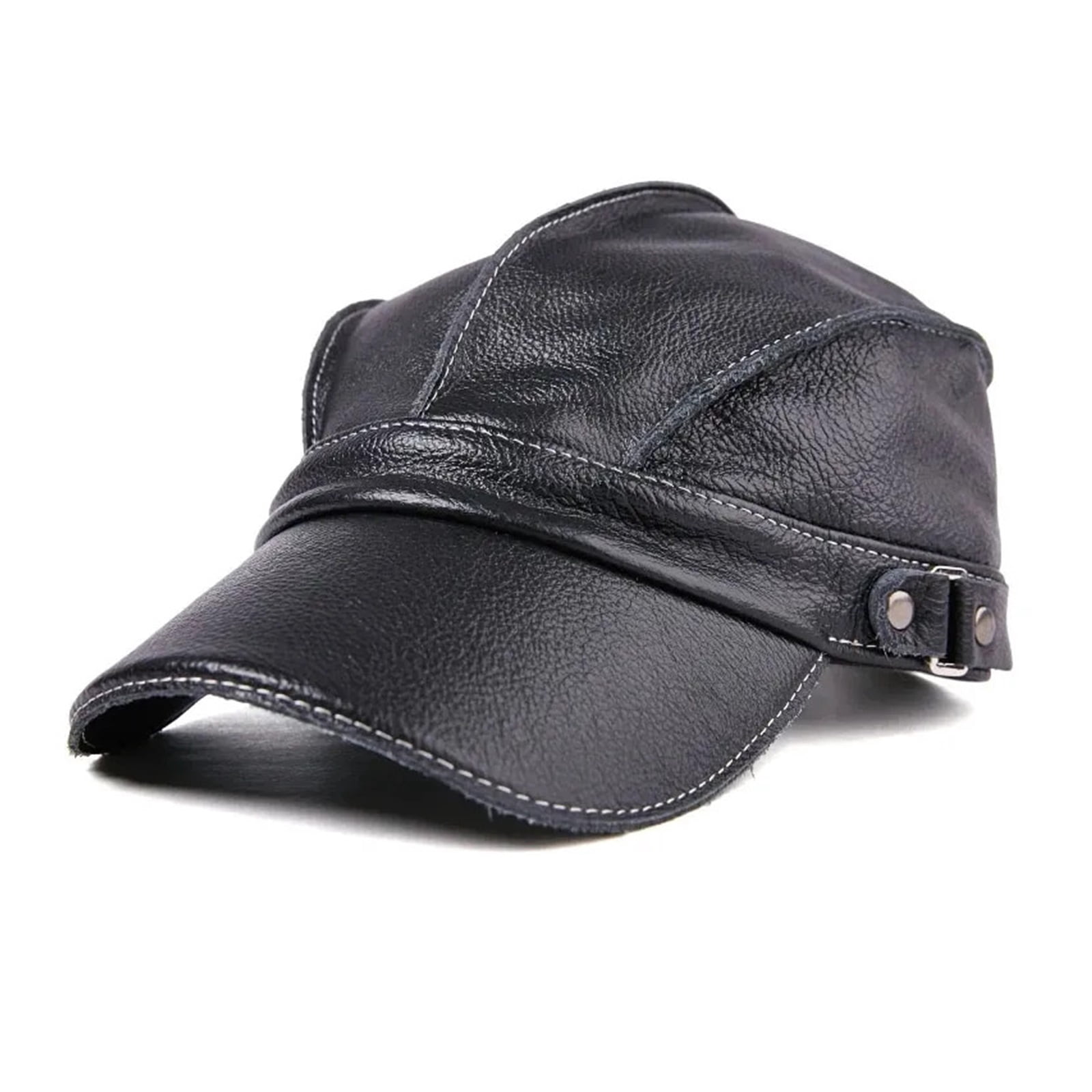 Fashion Unisex Real Leather Baseball Caps Sailor Hats Women Men Black ...