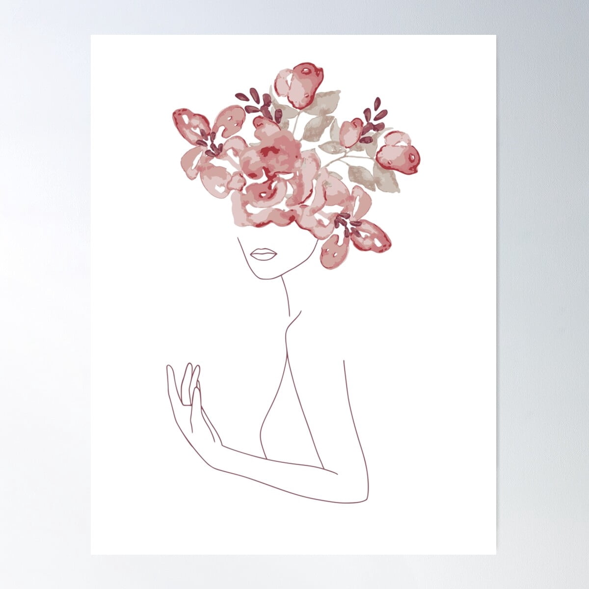 Fashion Victim - Elegant Line Art Woman With Roses Poster Wall Art ...