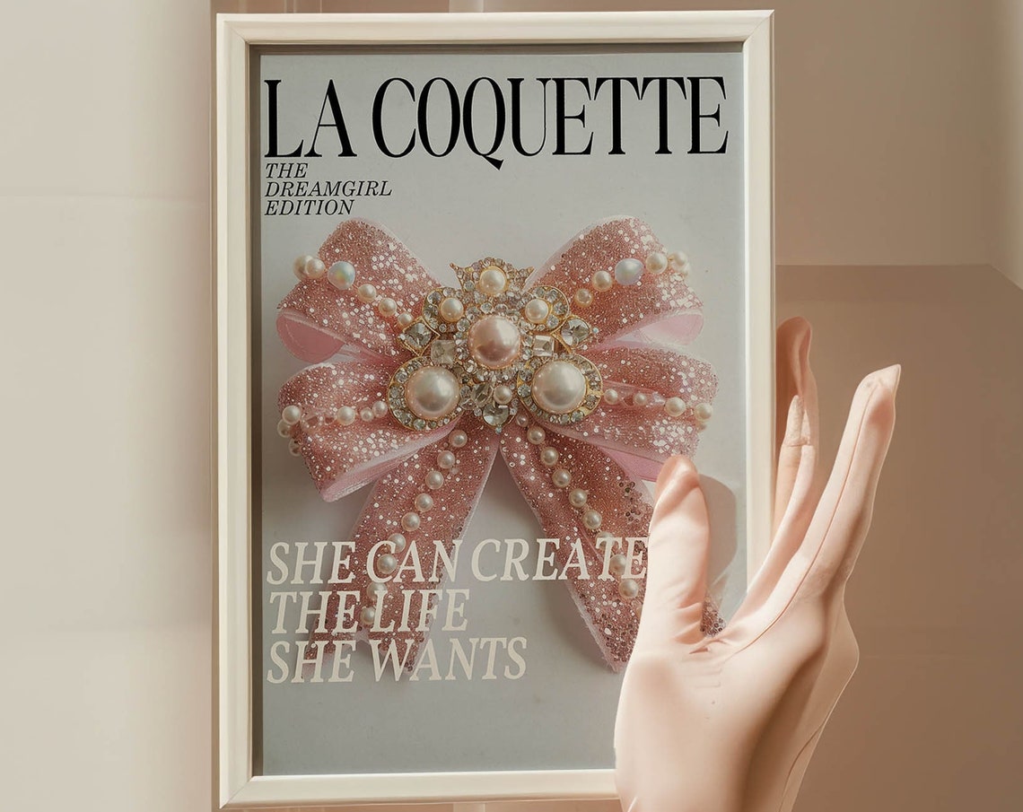 Fashion Wall Art Bow Print Coquette Room Decor, Bow Art Fashion Print ...
