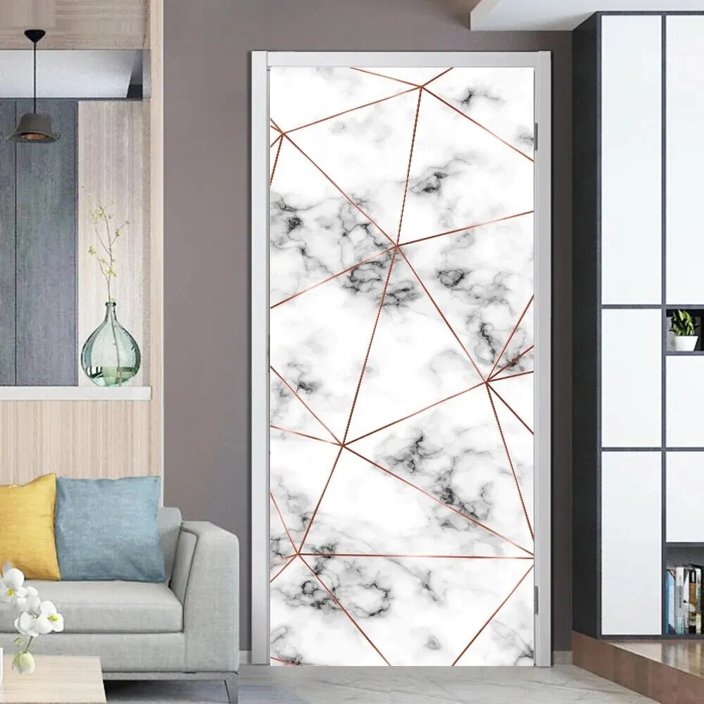 Fashion White Realistic 3D Door Stickers Self Adhesive Geometric Line ...