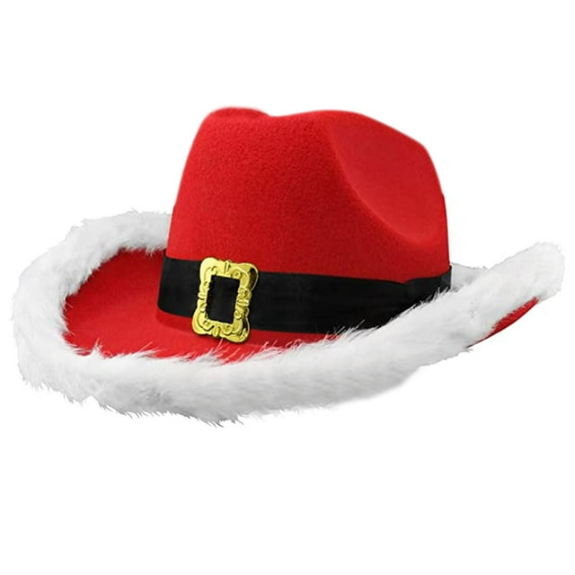 Fashion Wide Brim Felt Hat Christmas Santa Claus Hat Western Red Cowboy ...