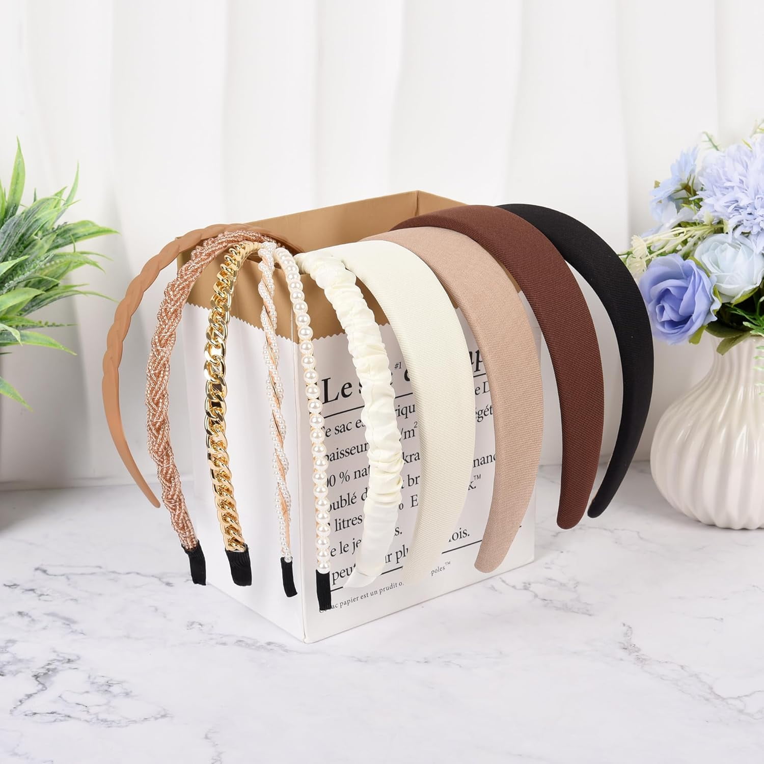 Fashion Wide Headbands Thin Metal Head Bands No Slip Pearl Headband ...