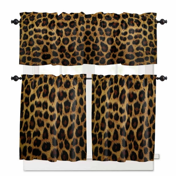 Fashion Wild Animal Kitchen Curtains Valance and Tier Set Vintage Brown ...
