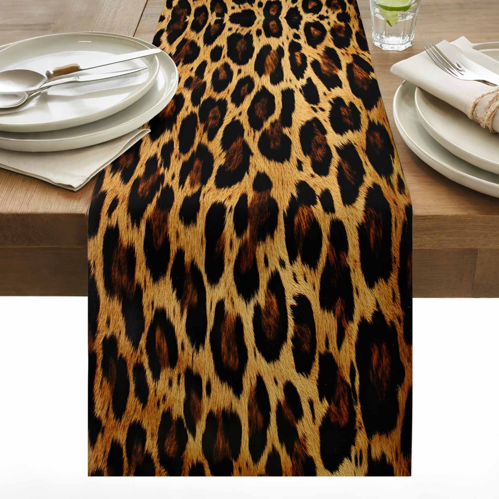 Fashion Wild Style Table Runner 13x108 inch Retro Brown Leopard Print ...