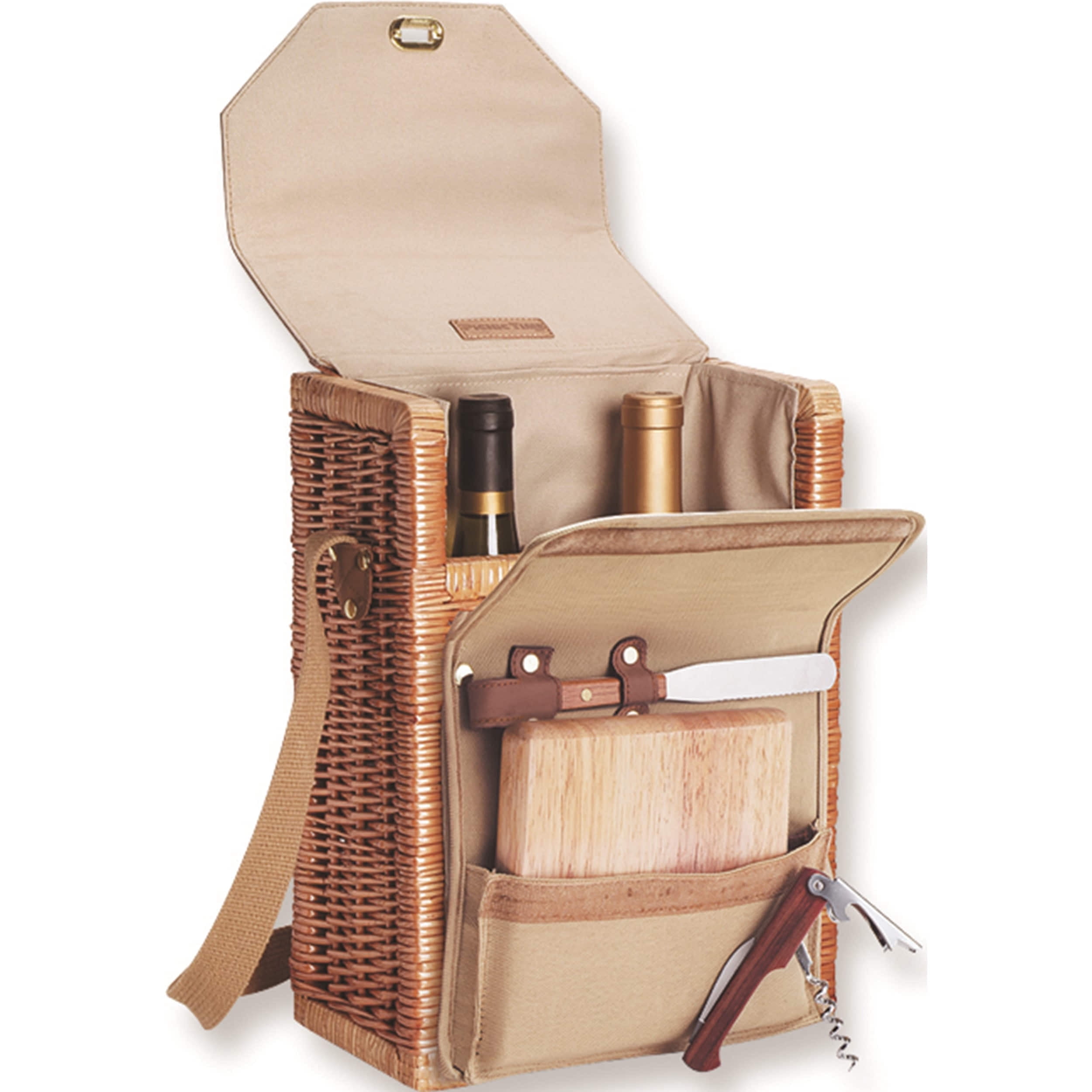 Fashion Willow And Natural Canvas Insulated Wine Cheese Tote (17 X 12 ...