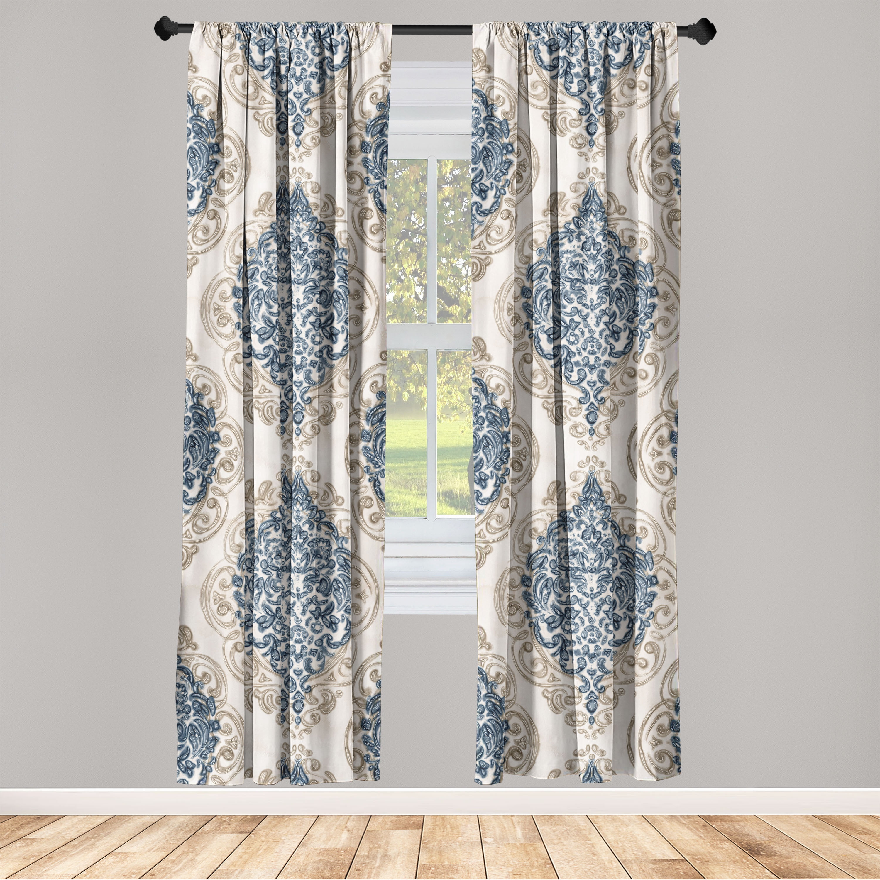 Fashion Window Curtains, Geometric Style Repeating Floral Motifs ...