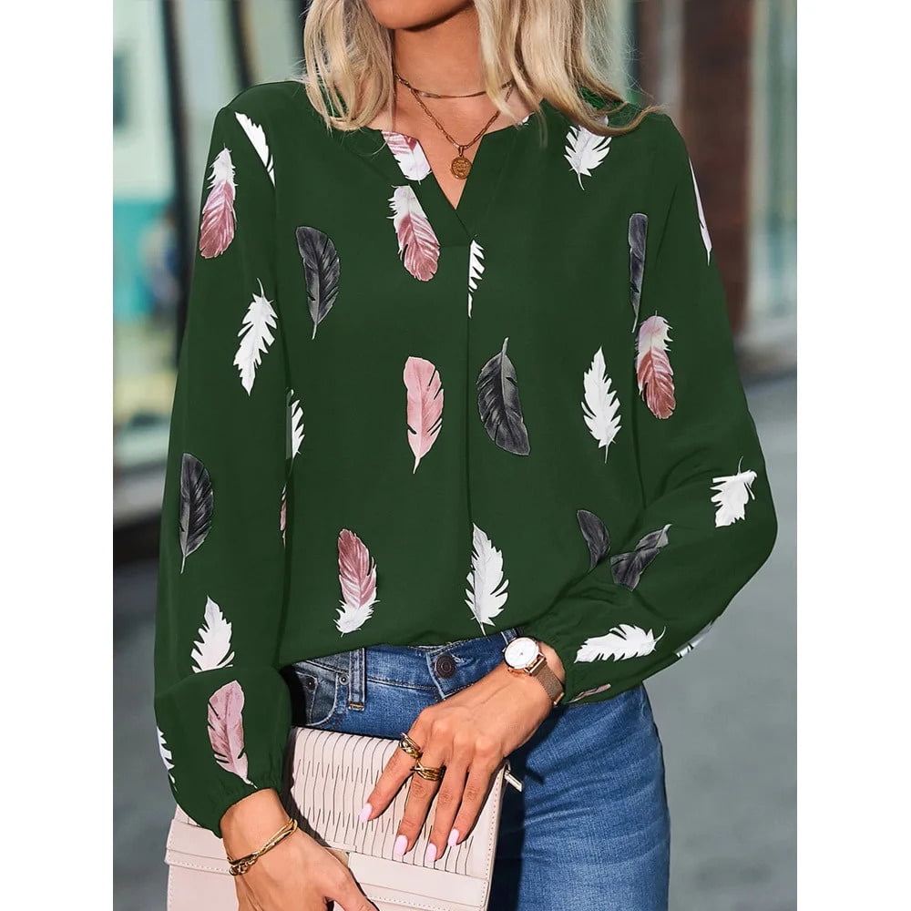 Fashion Woman Blouse Shirts For Women Stylish Top long Sleeve Feather ...