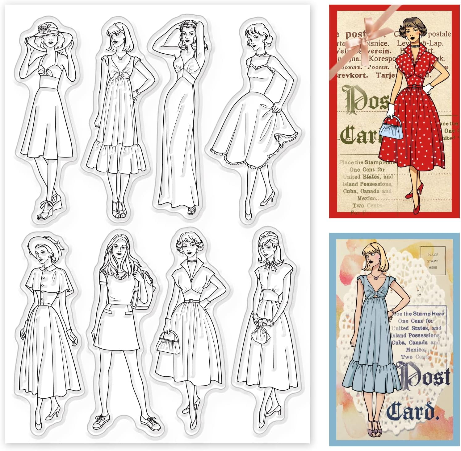 Fashion Woman Silicone Clear Stamp Lady and Vintage Dress Transparent ...