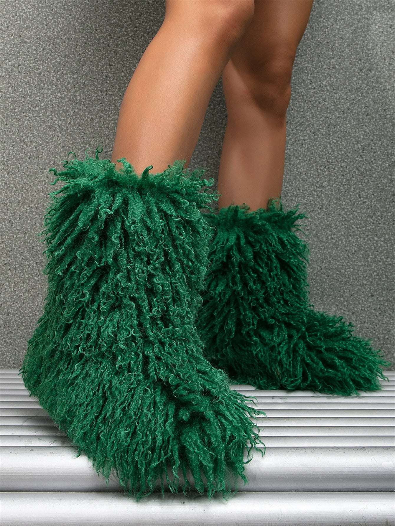 Fashion Woman Winter Lamb Skin Boots Long Hair Faux Sheep Fur Boots ...