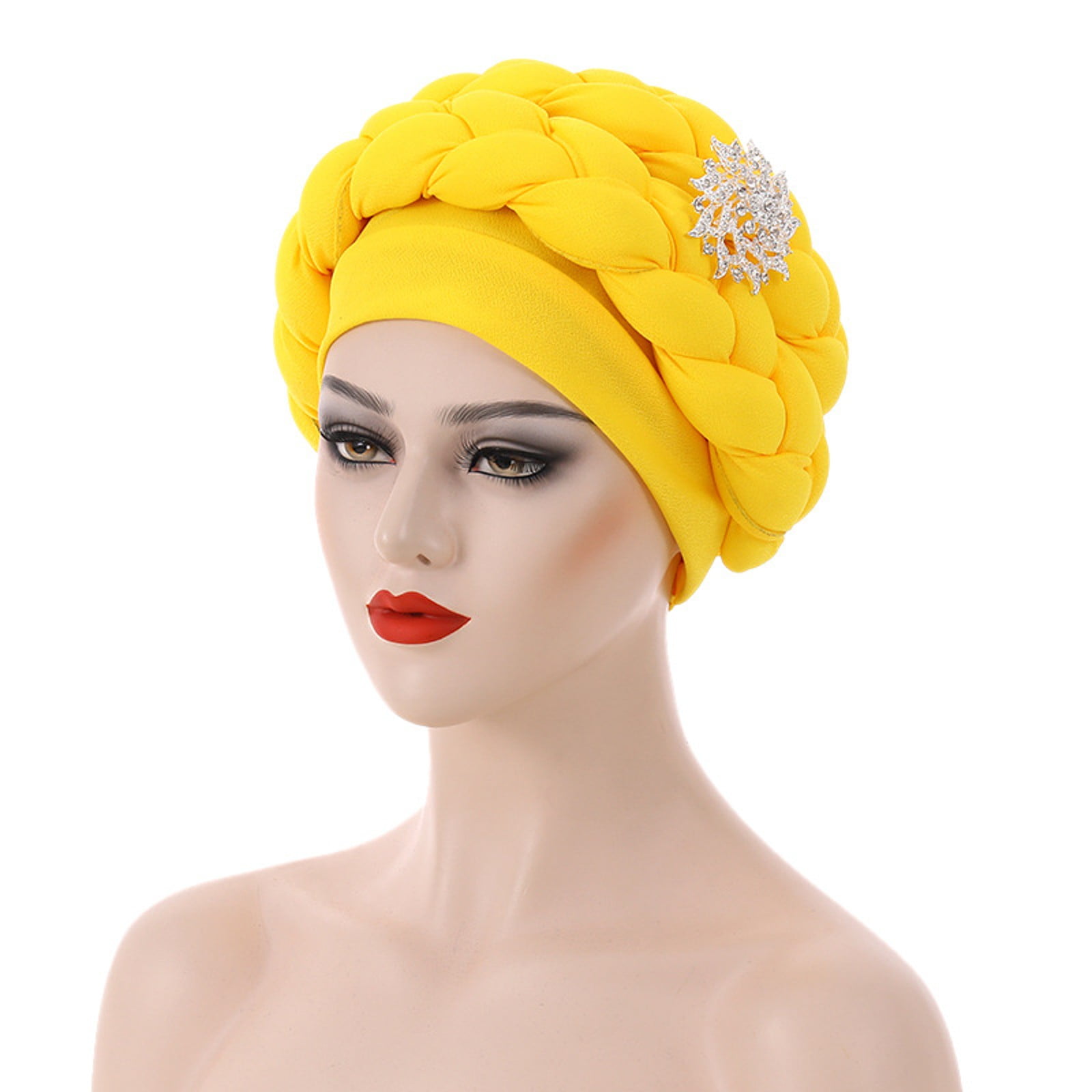 Fashion Women Beading Braid Hat Ruffle Cancer Wrap Cap Sleep Caps Satin ...