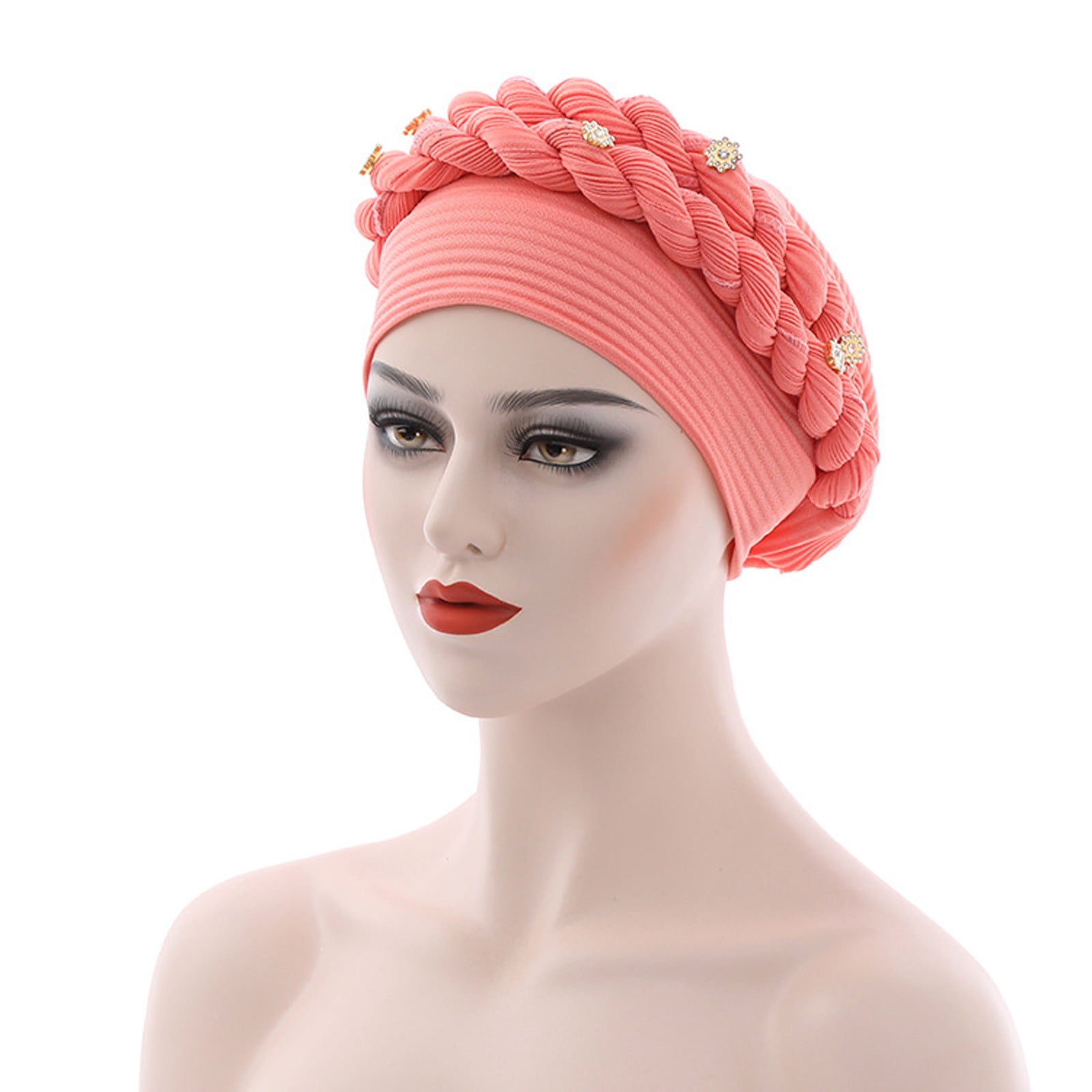 Fashion Women Beading Braid Hat Ruffle Cancer Wrap Cap Sleep Caps Satin Lined Hair Bonnets Men's ...