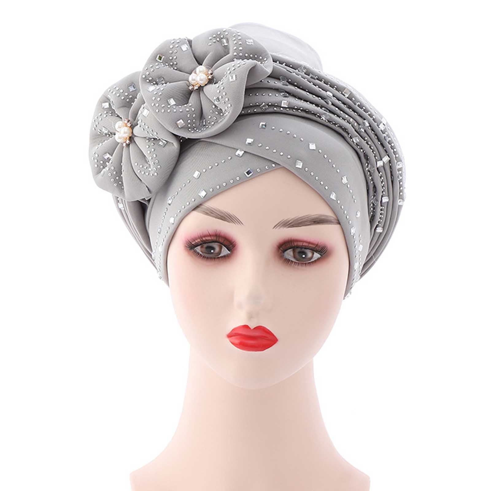Fashion Women Beading Braid Hat Ruffle Cancer Wrap Cap Sleep Caps Satin ...