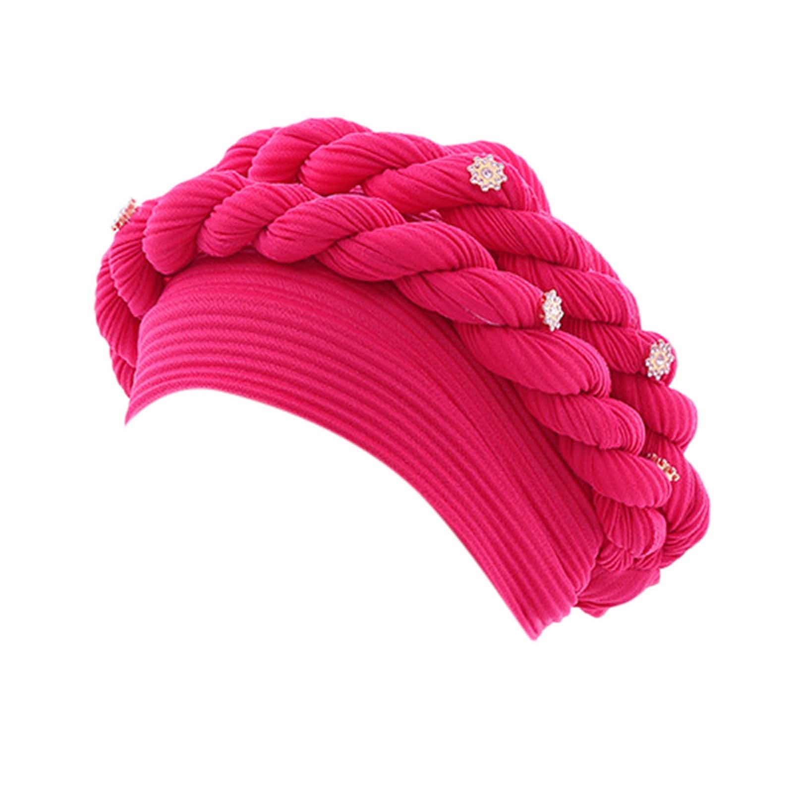 Fashion Women Beading Braid Hat Ruffle Cancer Wrap Cap Sleep Caps Satin ...