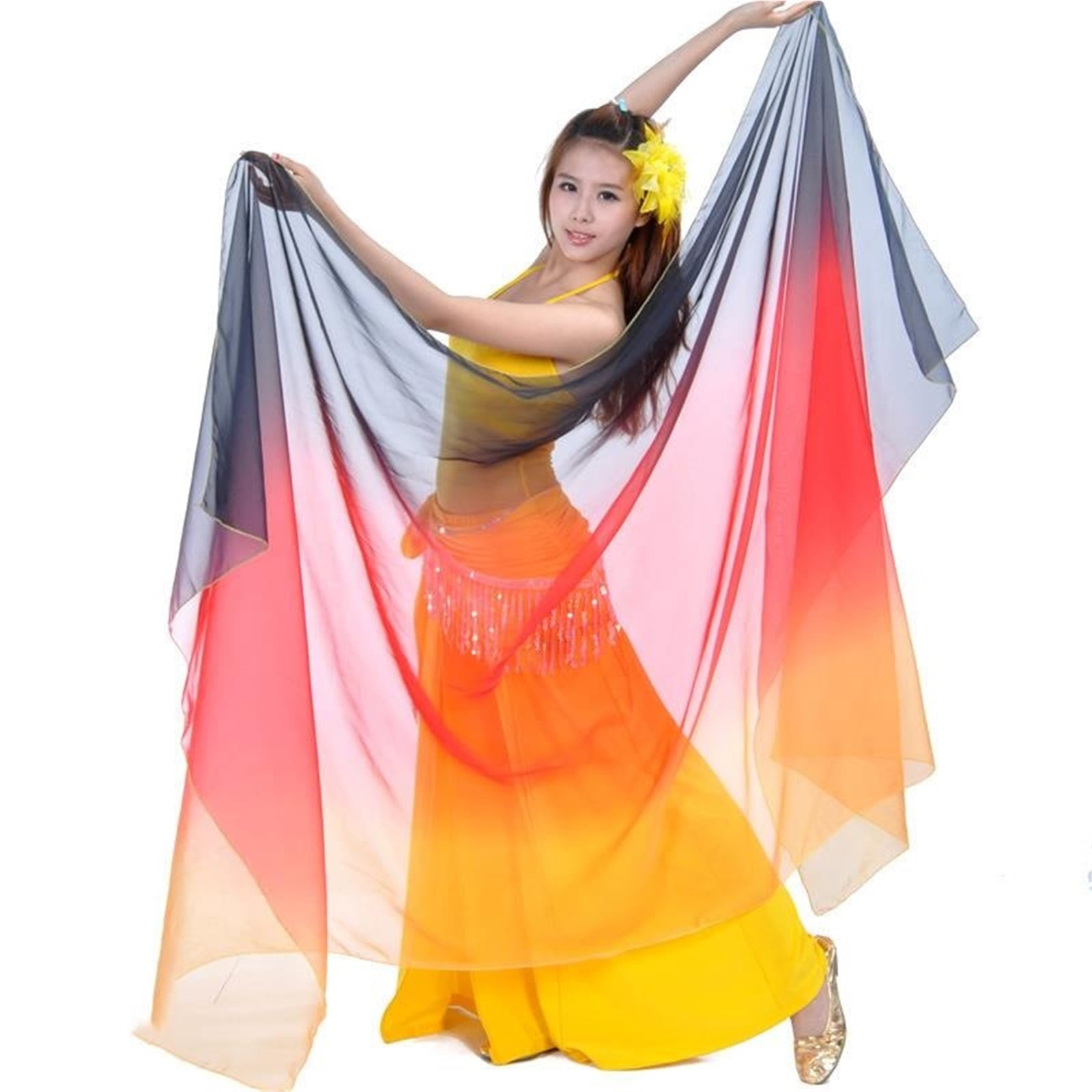 Fashion Women Belly Dance Big Veil Shawl Gradual Colored Bellydance ...