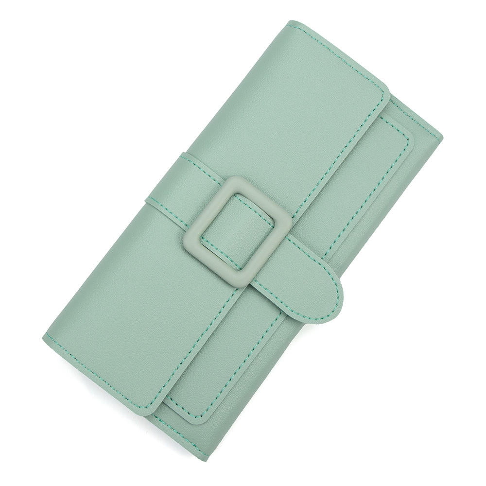 Fashion Women Long Wallet PU Leather Tri-Fold Clutch Buckle Money Bag ...