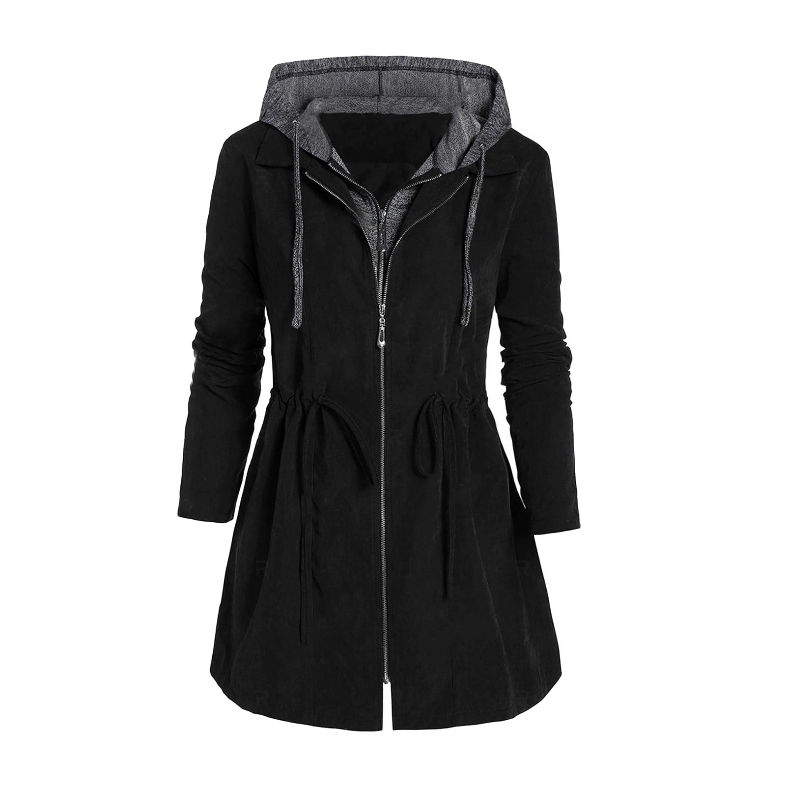 Fashion Women Patchwork Winter Hooded Plus Size Coat Zipper Up Outwear With Pocket
