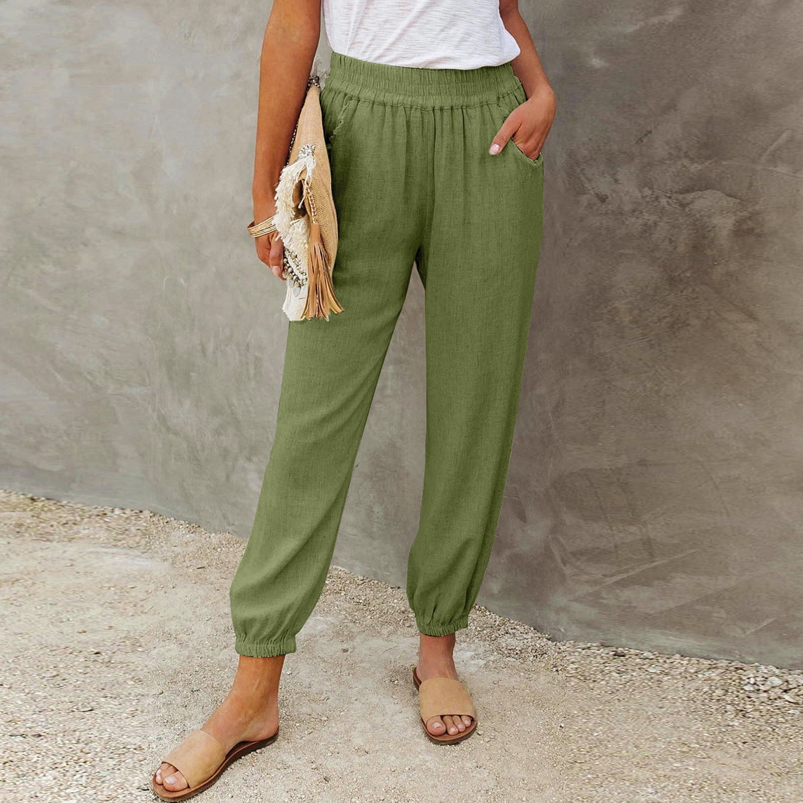 Fashion Women Plus Size Drawstring Casual Solid Elastic Waist Pocket ...