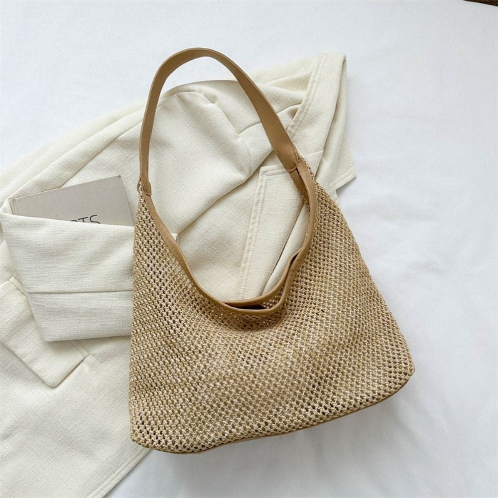 Fashion Women Purses Bucket Bag Straw Solid Color Shoulder Bag Underarm ...
