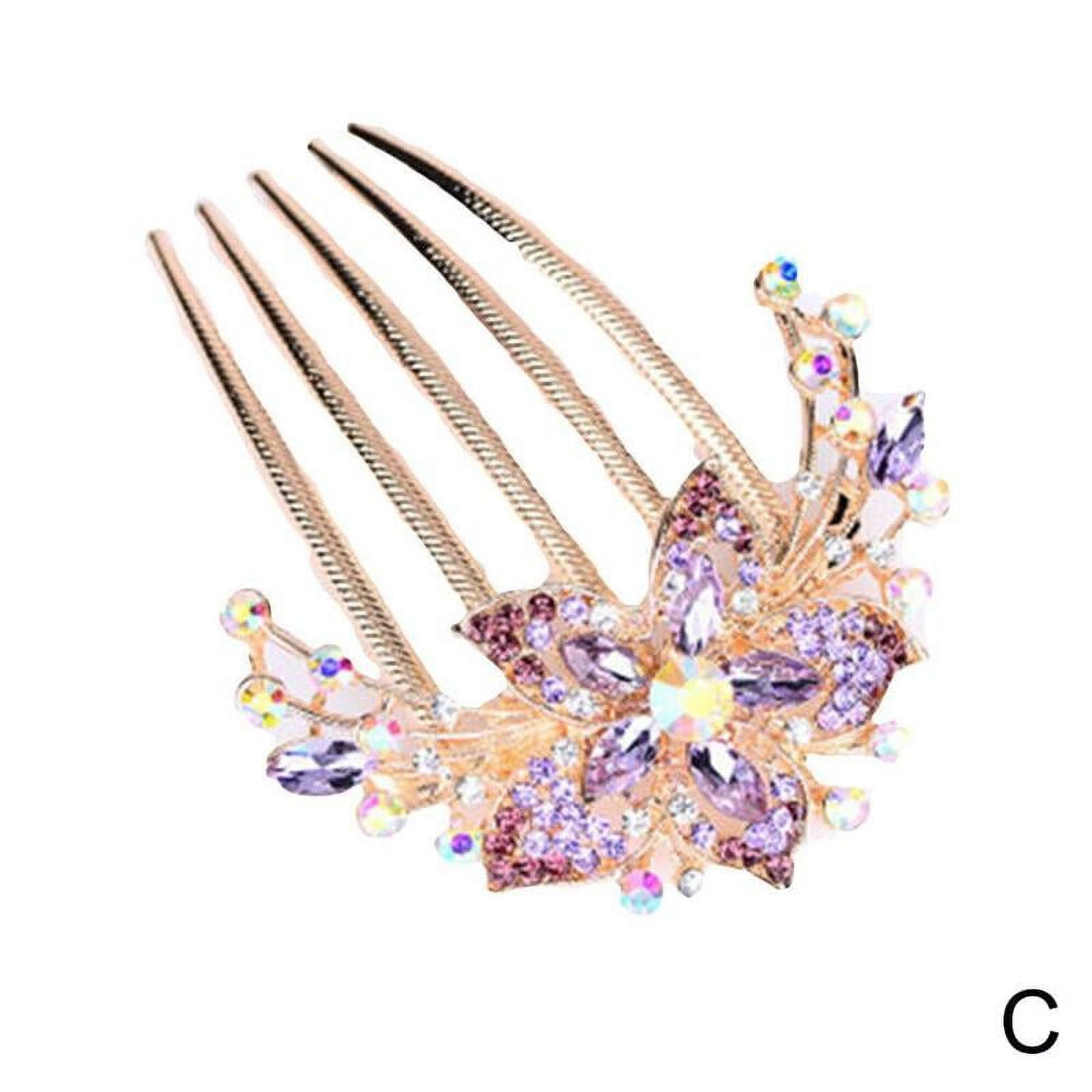 Fashion Women Rhinestone Inlaid Flower Hair Comb Hairpin Headwear ...
